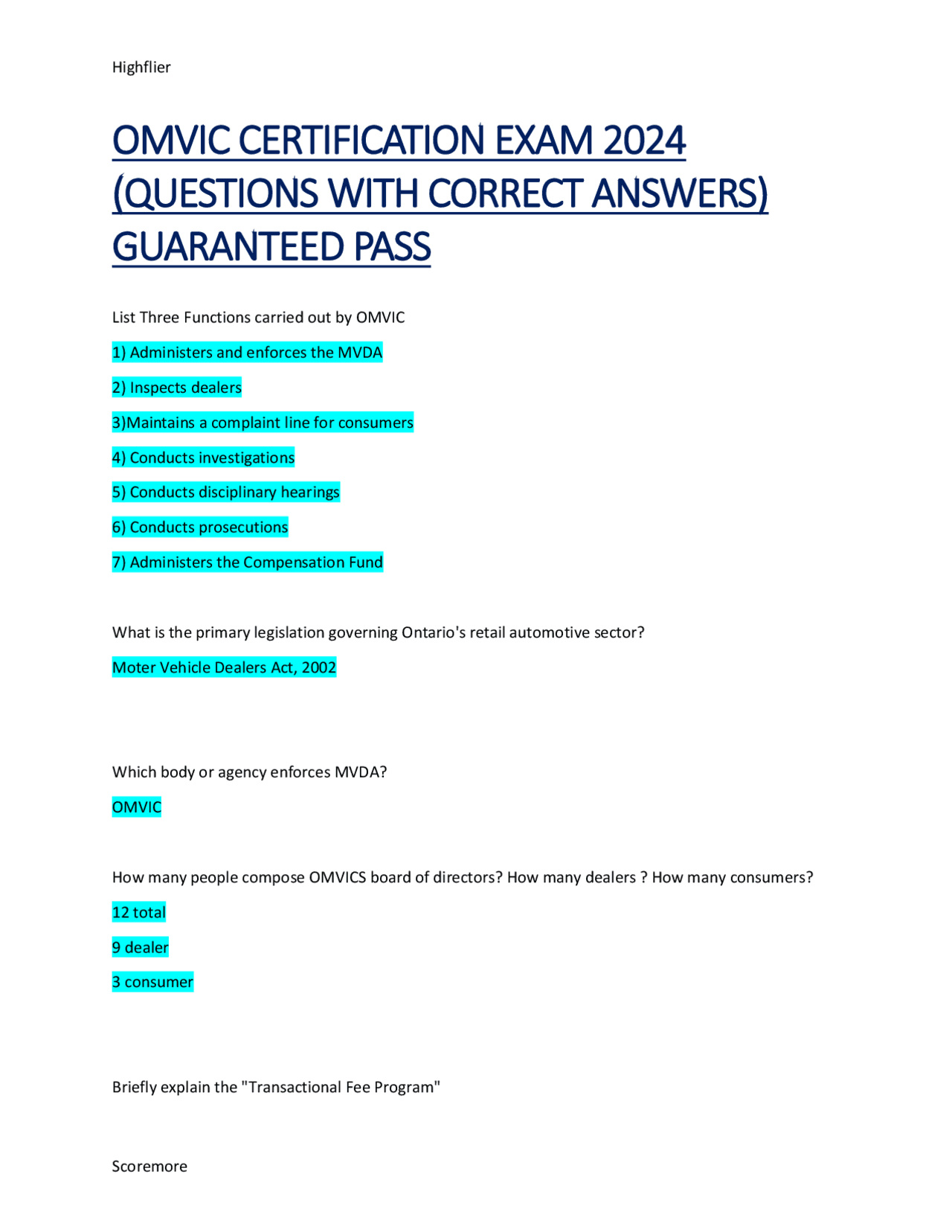 OMVIC CERTIFICATION EXAM 2024 (QUESTIONS WITH CORRECT ANSWERS ...