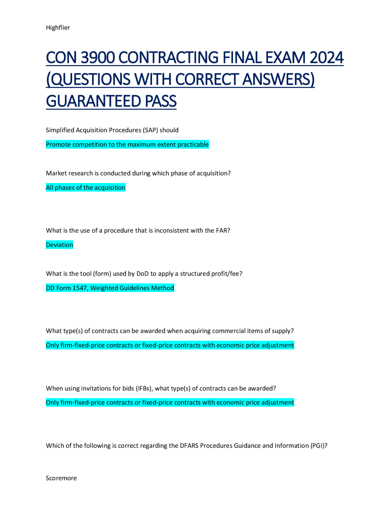 CON 3900 CONTRACTING FINAL EXAM 2024 (QUESTIONS WITH CORRECT ANSWERS ...