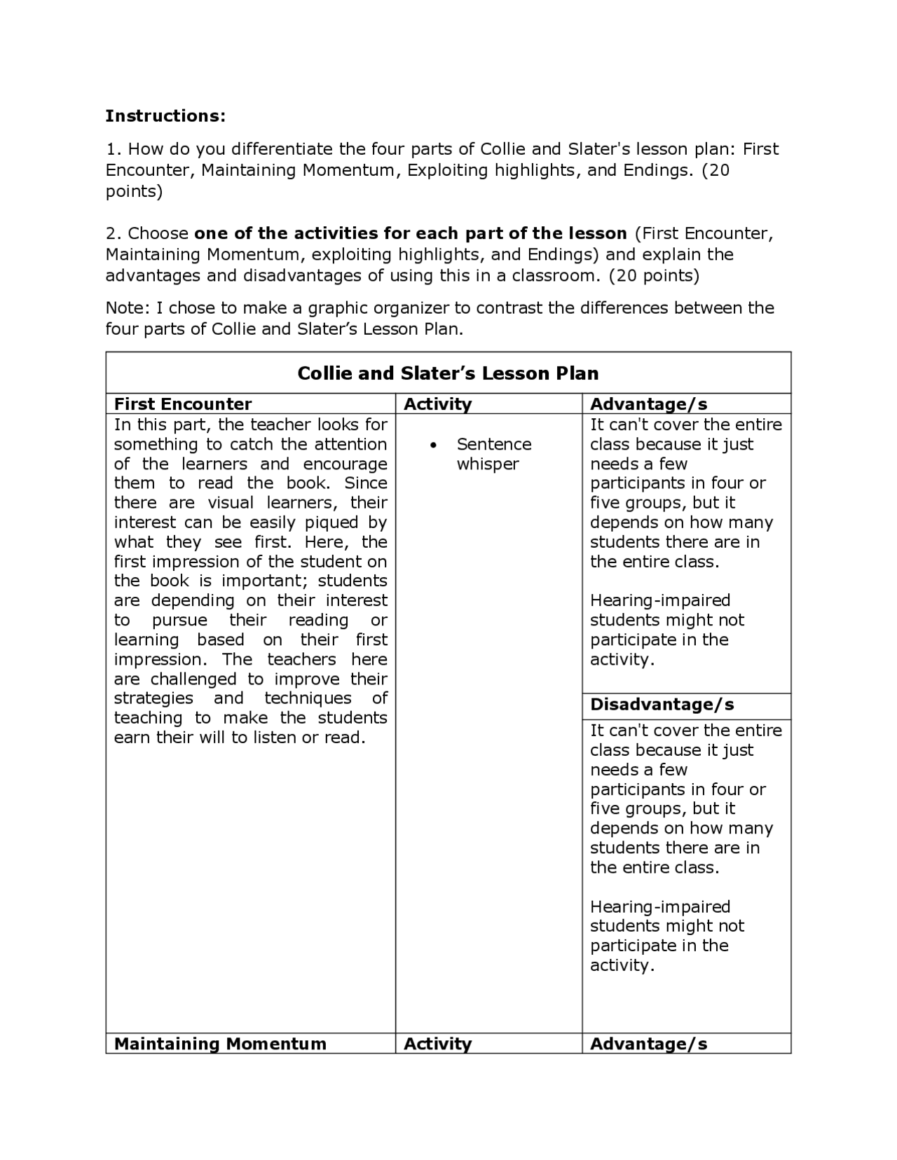 Lesson Plan Collie and Slater Format | Study notes Vocational education ...