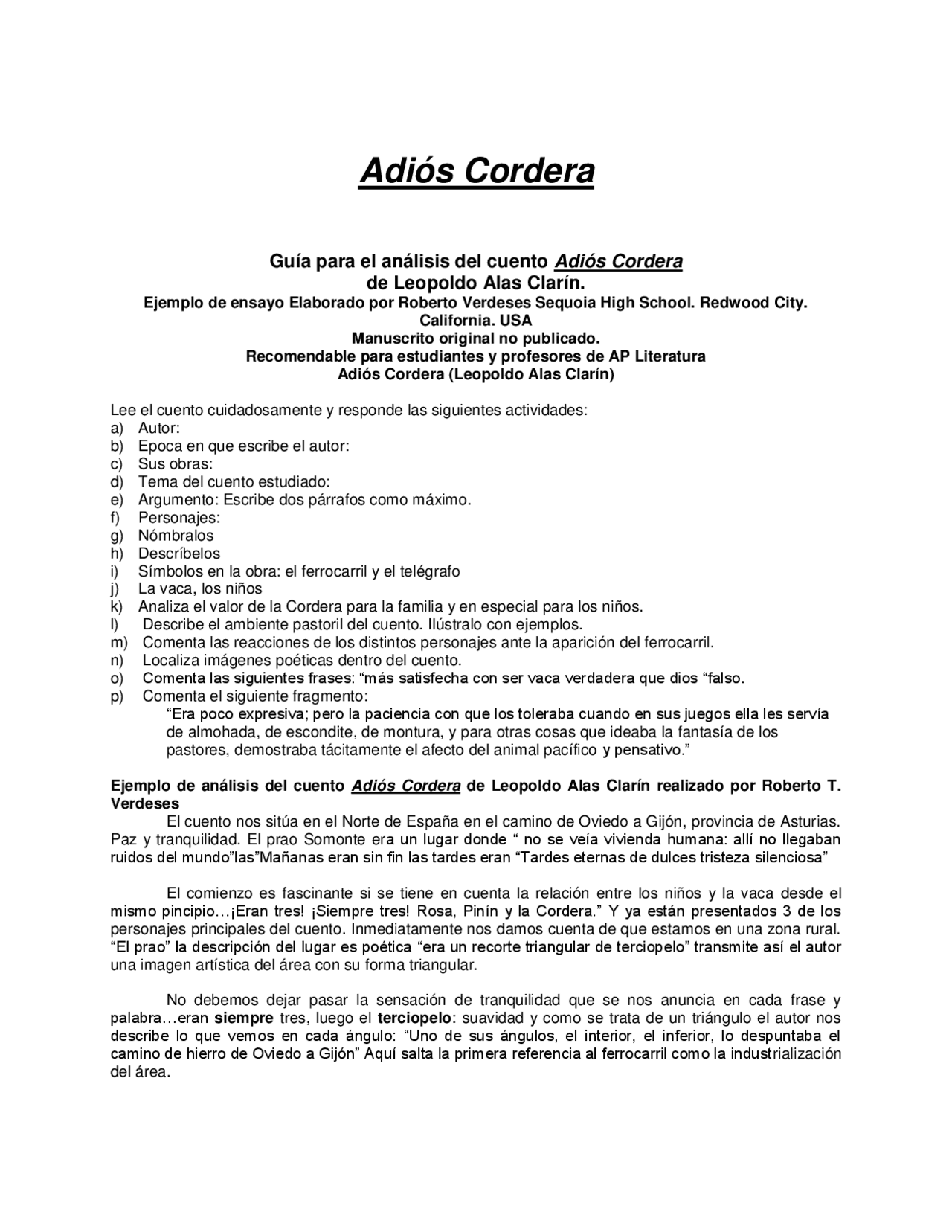 ANALISIS ADIOS CORDERA | Apuntes de Lengua y Literatura | Docsity