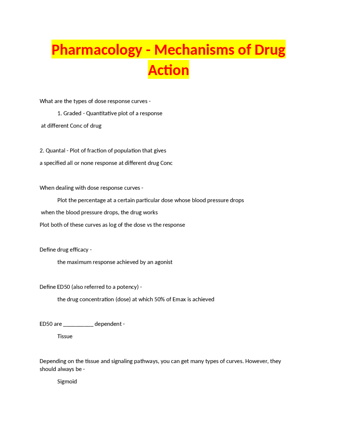Understanding Drug Action: Dose Response, Mechanisms, and Receptor ...