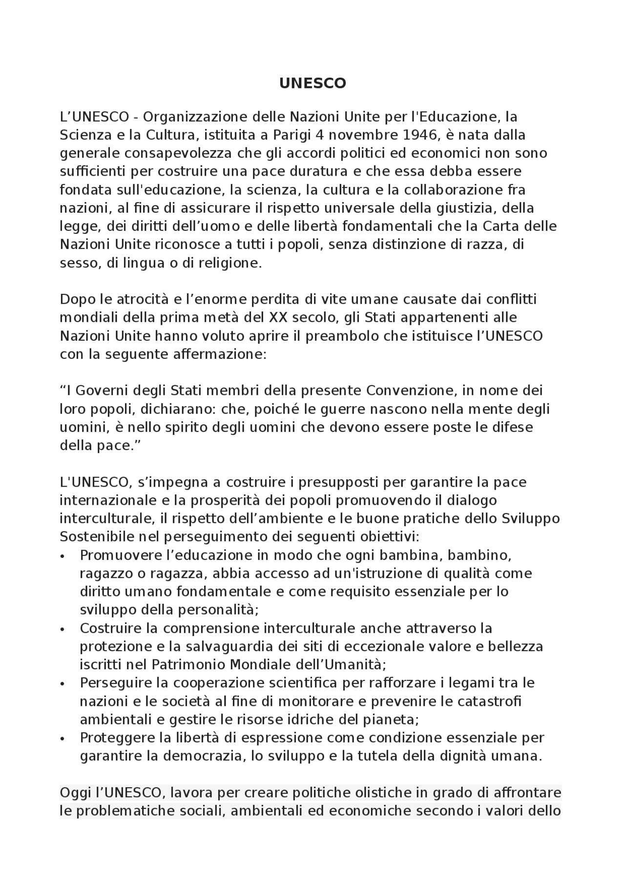 Unesco, caratteristiche | Schemi e mappe concettuali di Elementi di ...