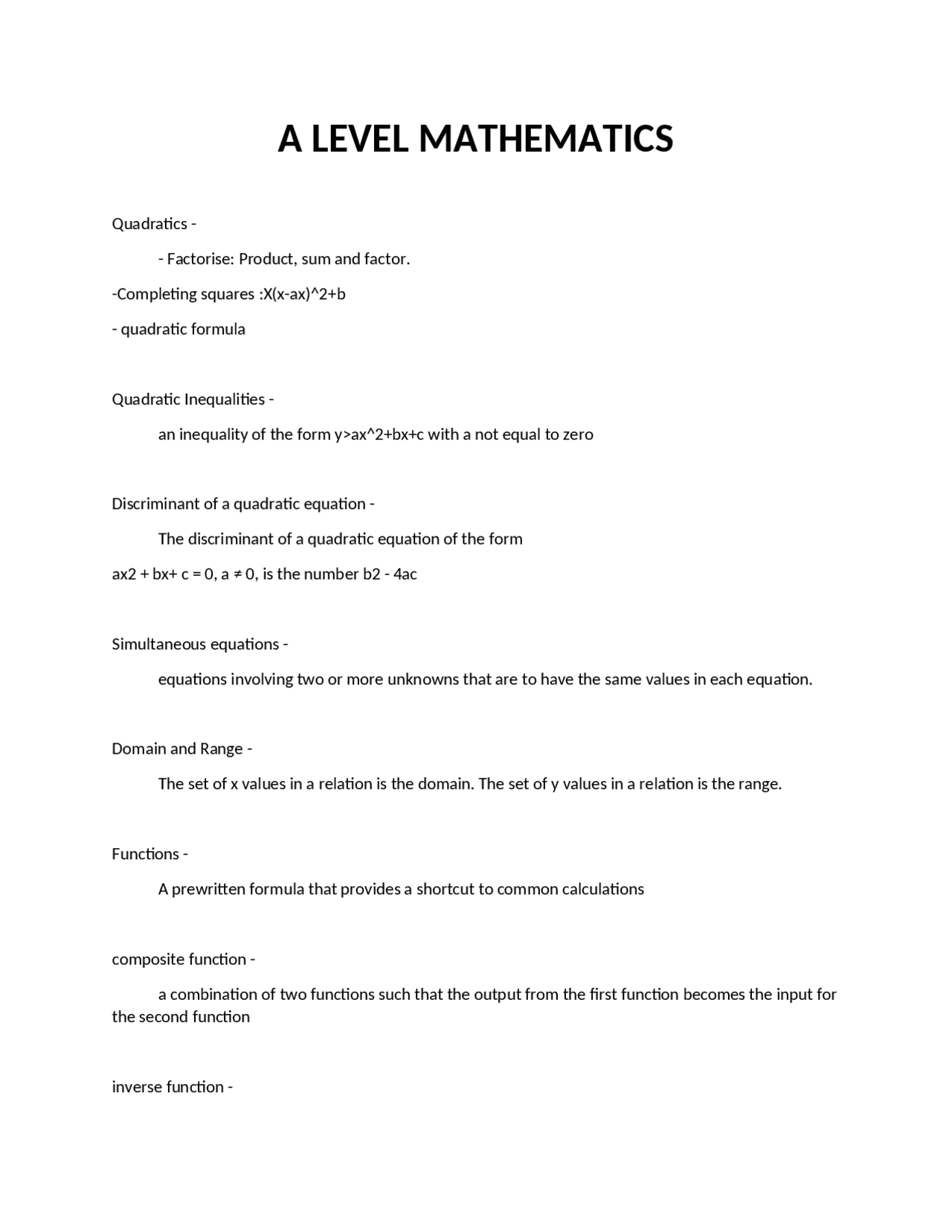 A LEVEL MATHEMATICS A LEVEL MATHEMATICS | Exams Mathematics | Docsity
