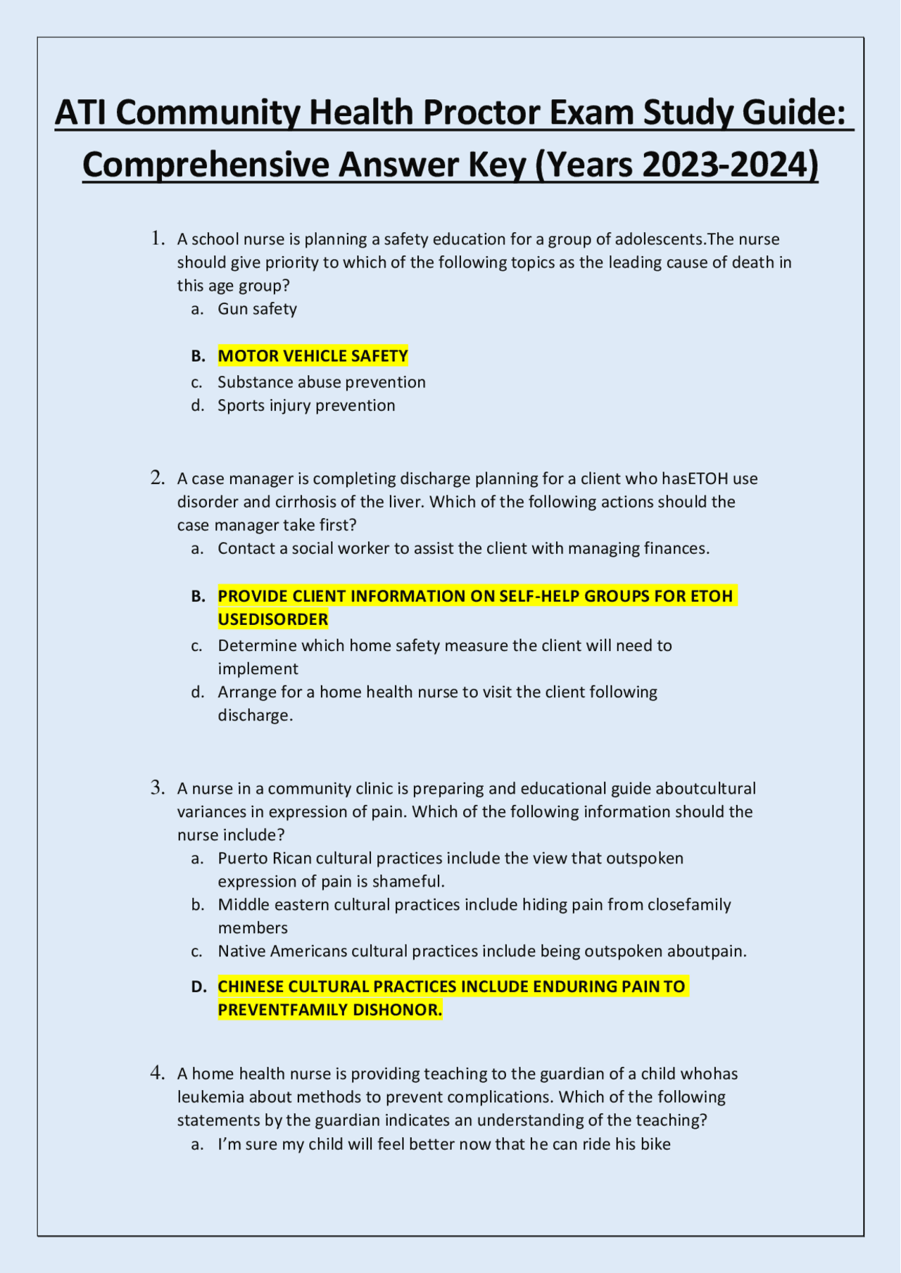 Community Health Proctor Exam Study Guide: Comprehensive Answer Key Years (2021-2023) | Exams ...