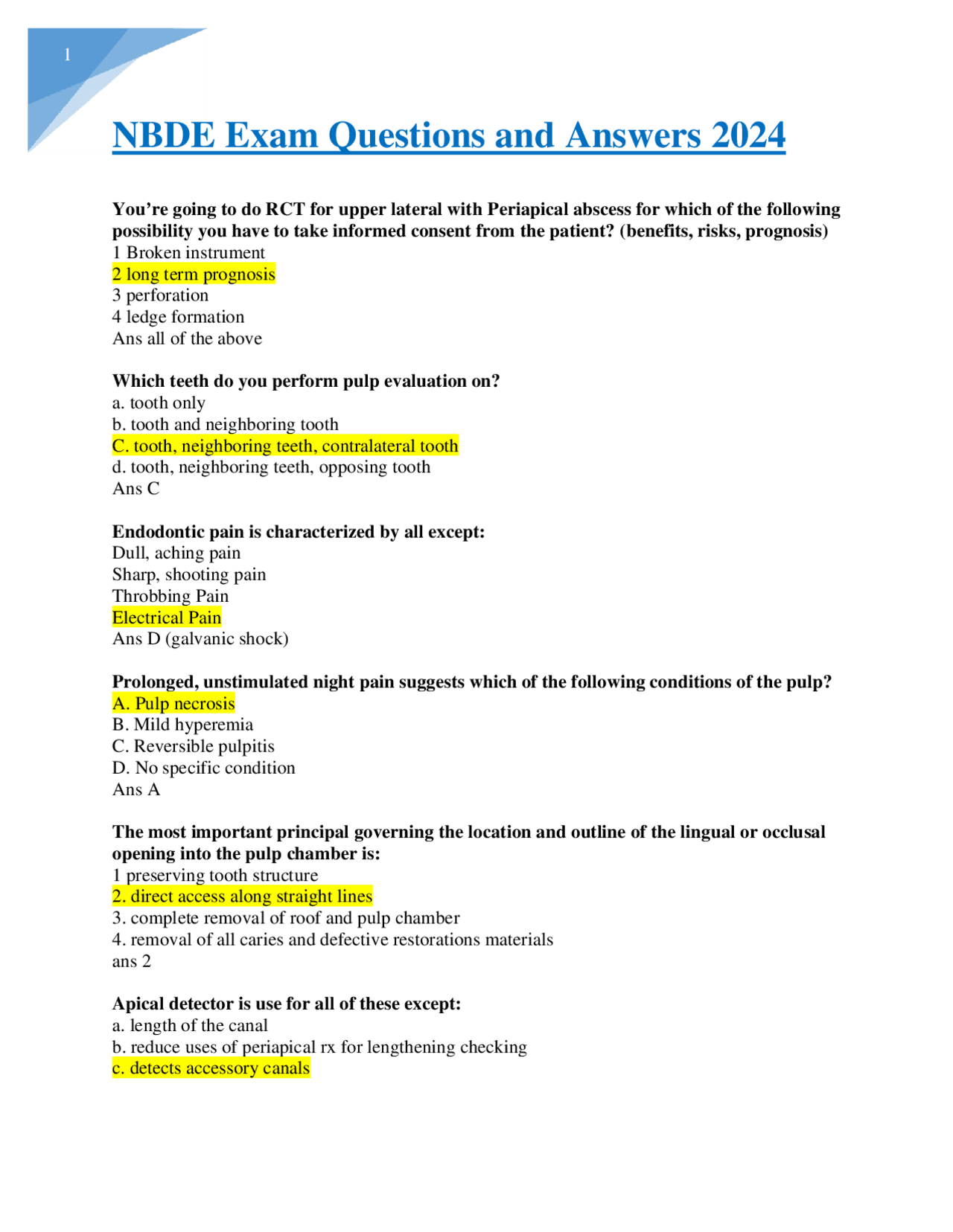 NBDE Exam Questions and Answers 2024 | Exams Nursing | Docsity