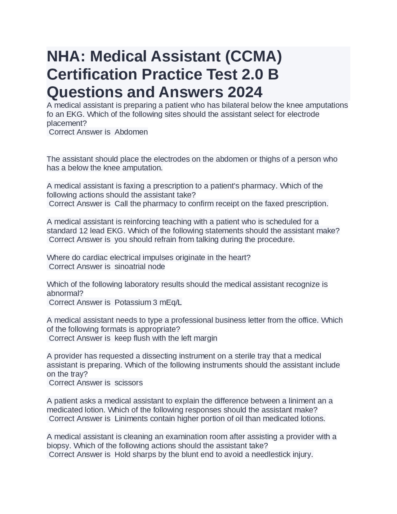 NHA: Medical Assistant (CCMA) Certification Practice Test 2.0 B ...