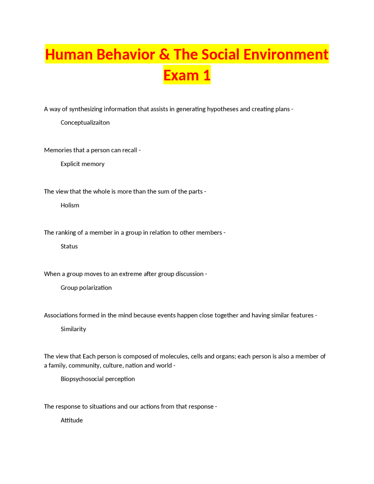 Human Behavior and Social Environment Exam 1: Key Concepts and Theories ...
