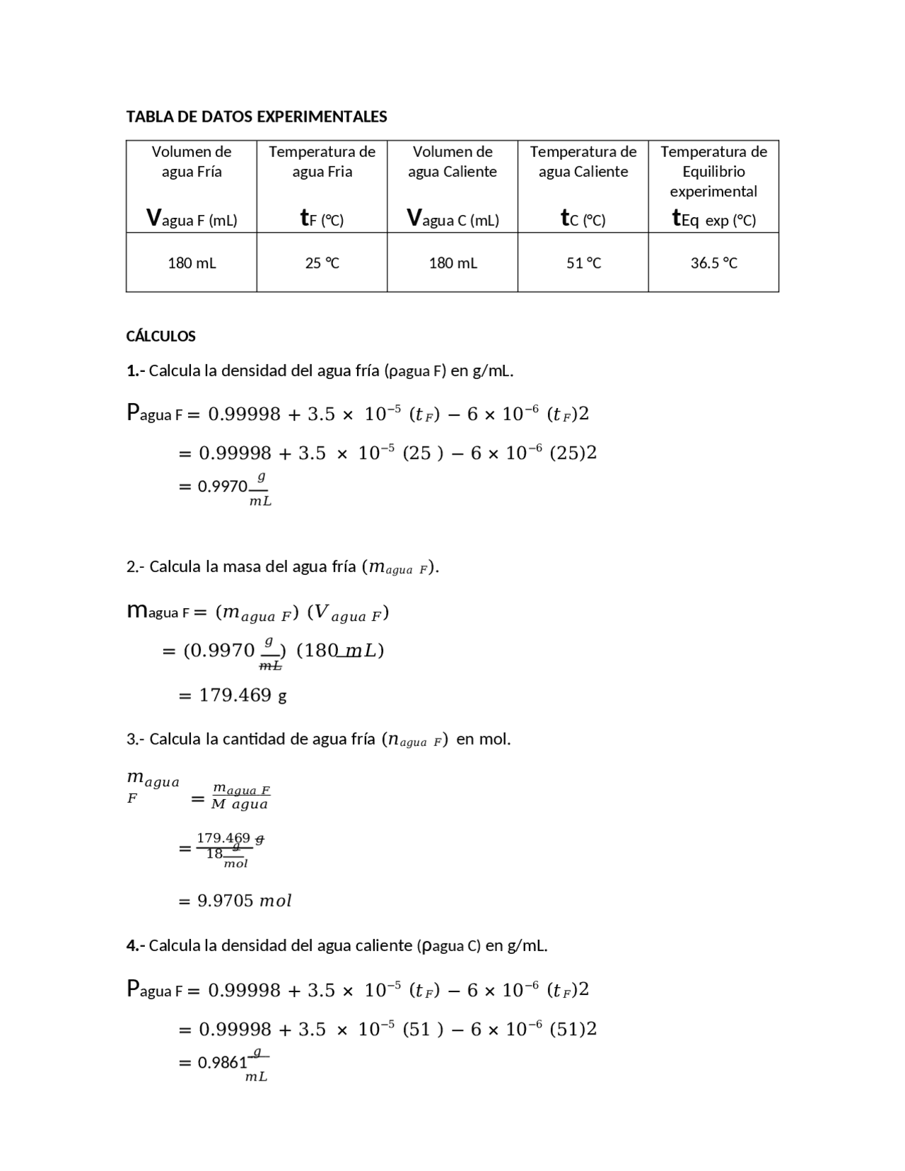 Calculos Practica 2 Termodinámica | Ejercicios de Termodinámica | Docsity