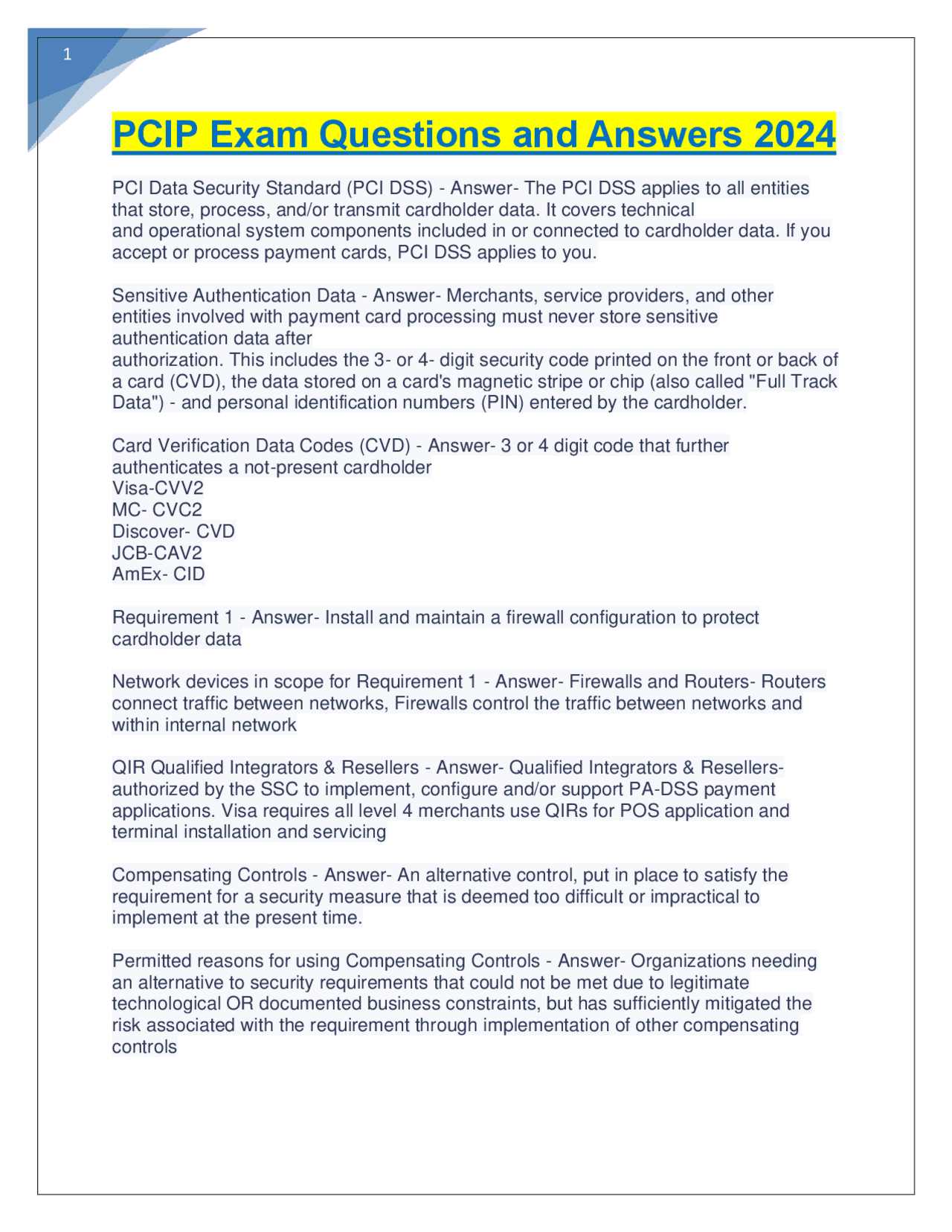 PCIP Exam Questions and Answers 2024 | Exams Information Technology ...