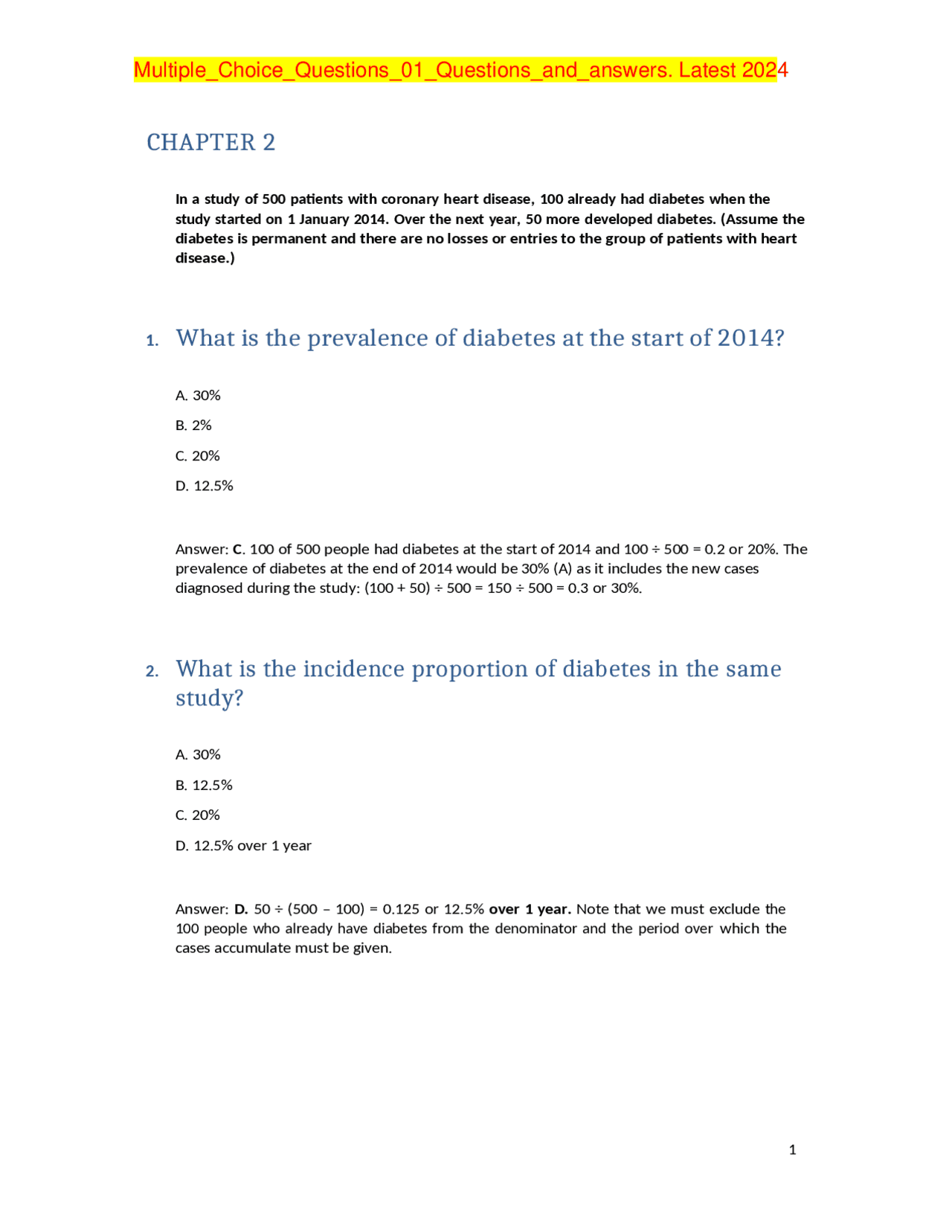 Multiple_Choice_Questions_01_Questions_and_answers. Latest 2024 | Exams ...