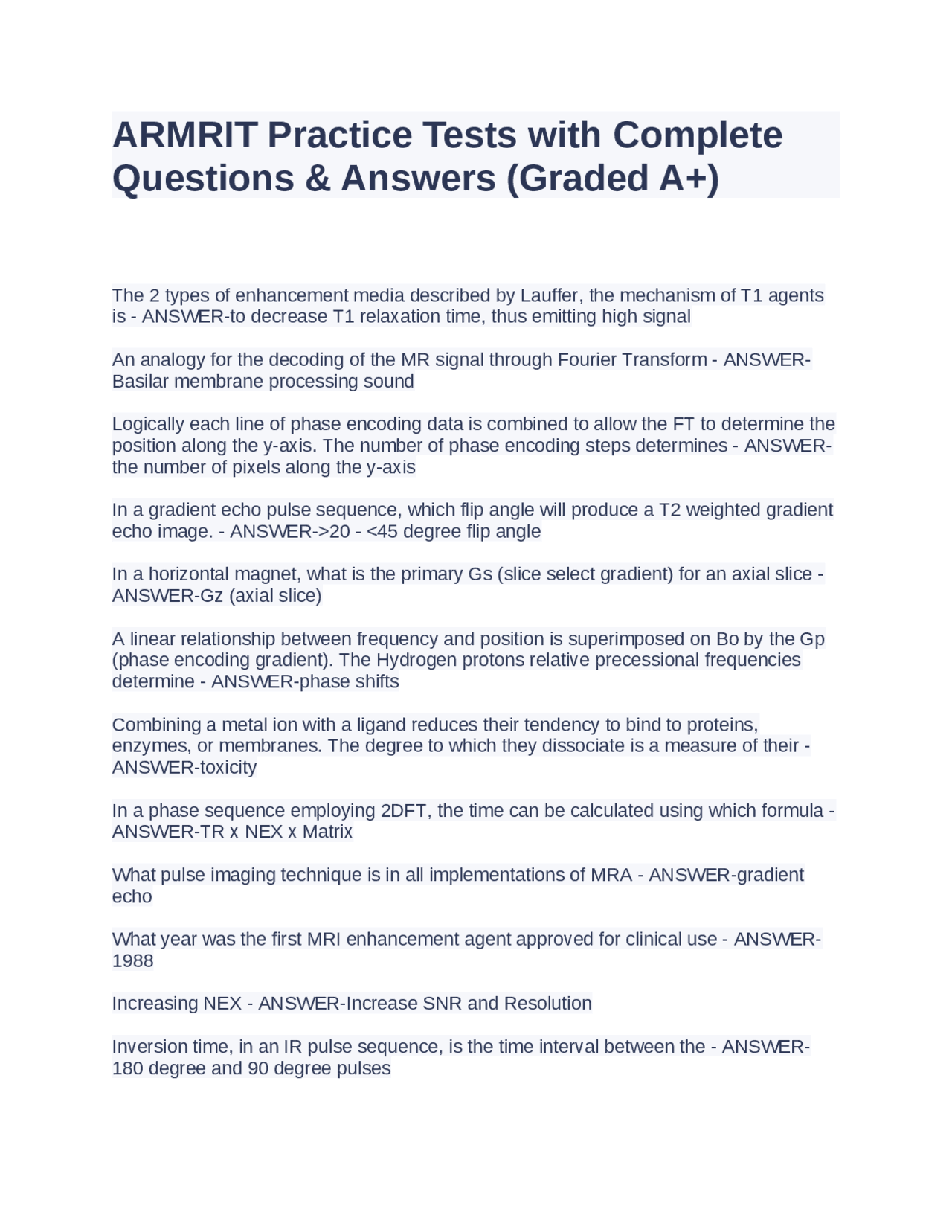 ARMRIT Practice Tests with Complete Questions & Answers (Graded A+ ...