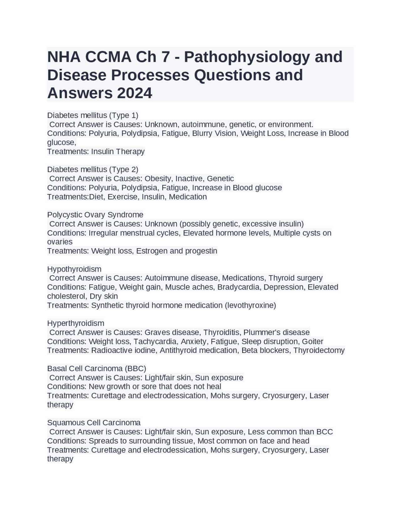 NHA CCMA Ch 7 - Pathophysiology and Disease Processes Questions and Answers 2024 | Exams ...