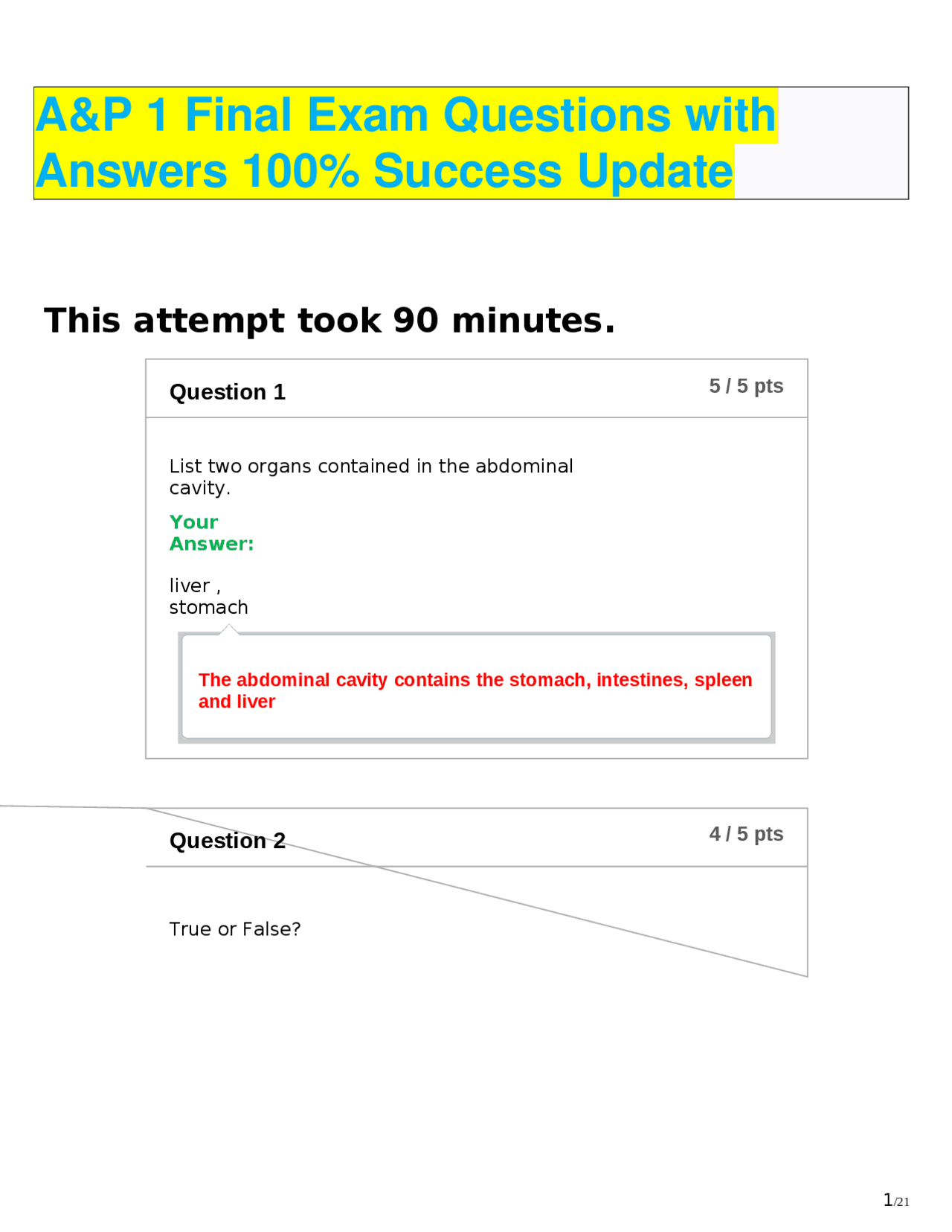 A&P 1 Final Exam Questions with Answers 100% Success Update | Exams ...