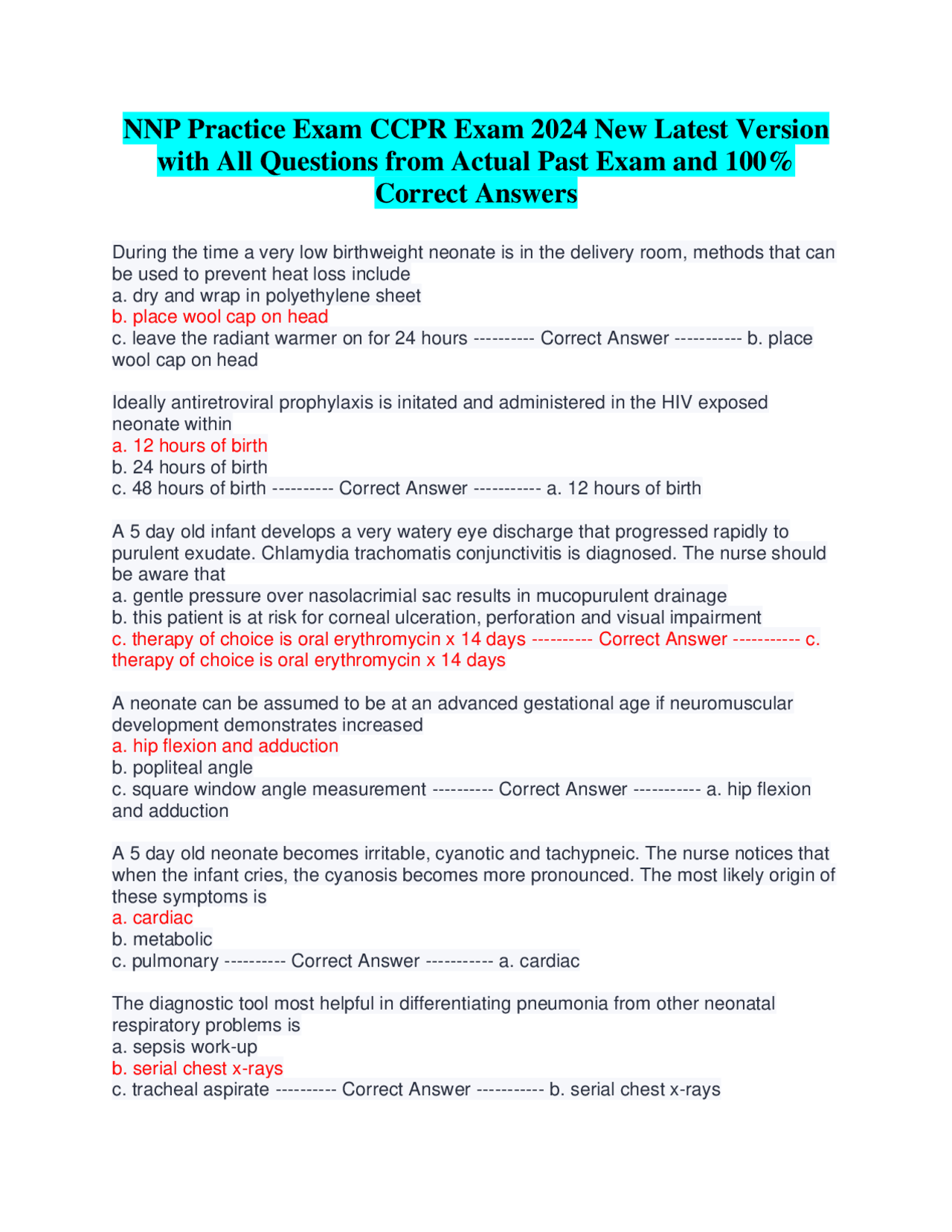 NNP Practice Exam CCPR Exam 2024 New Latest Version with All Questions ...