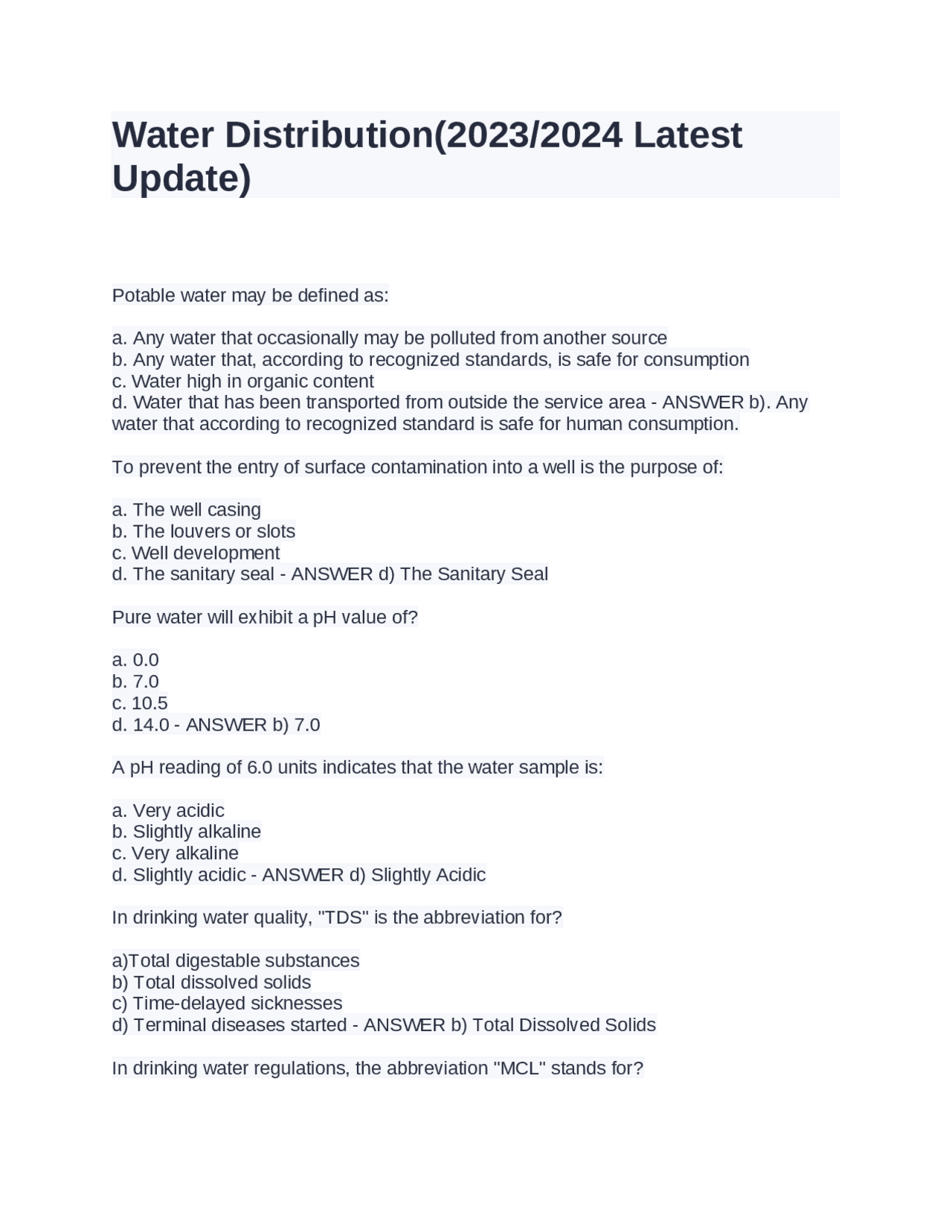 Water Distribution(2023/2024 Latest Update) | Exams Agricultural ...
