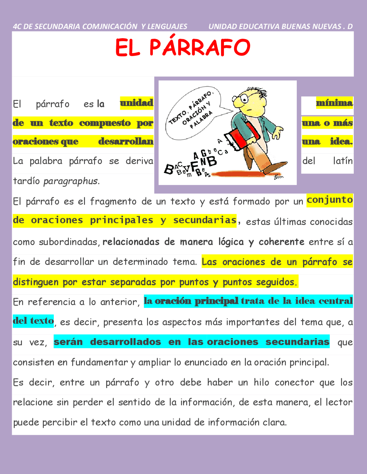 El párrafo partes y conformacion | Ejercicios de Lenguaje y práctica ...