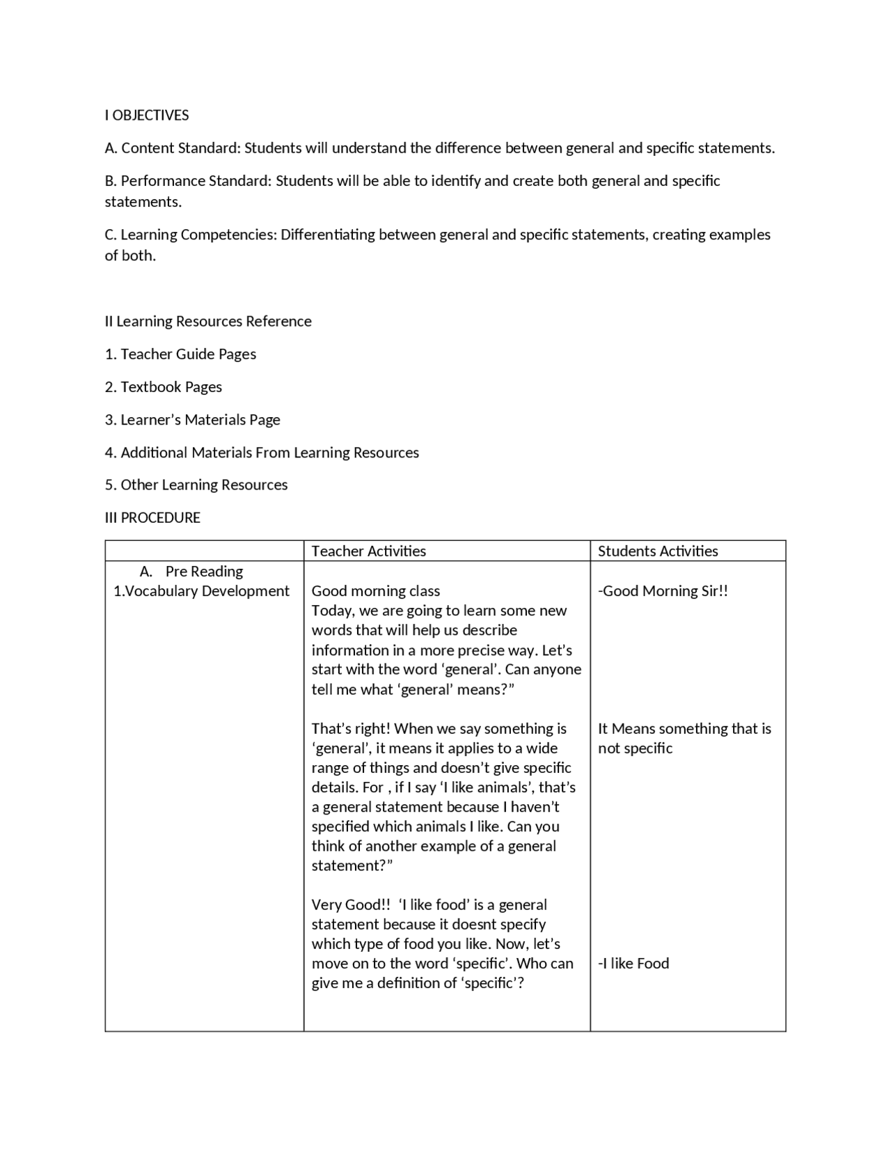 Differentiating General and Specific Statements | Exercises English ...