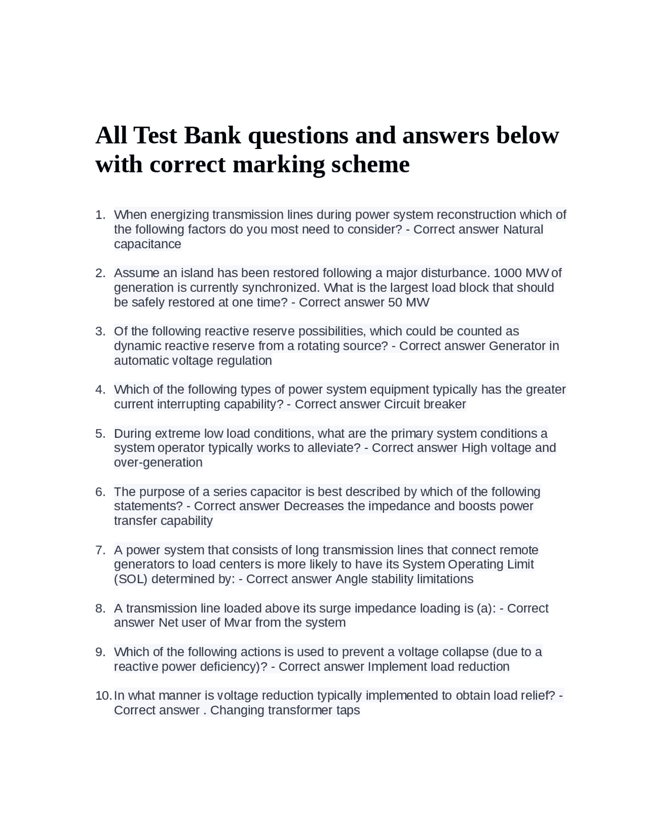 All Test Bank questions and answers below with correct marking scheme ...