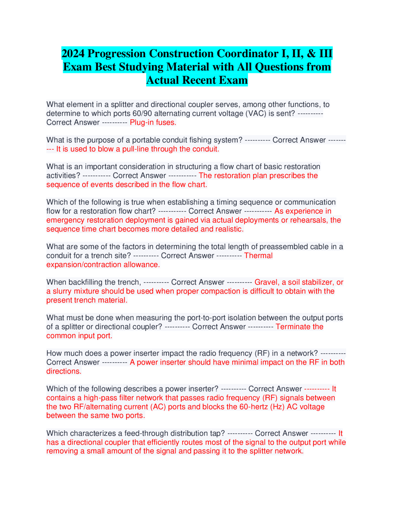 2024 Progression Construction Coordinator I, II, & III Exam Best Studying Material | Exams ...