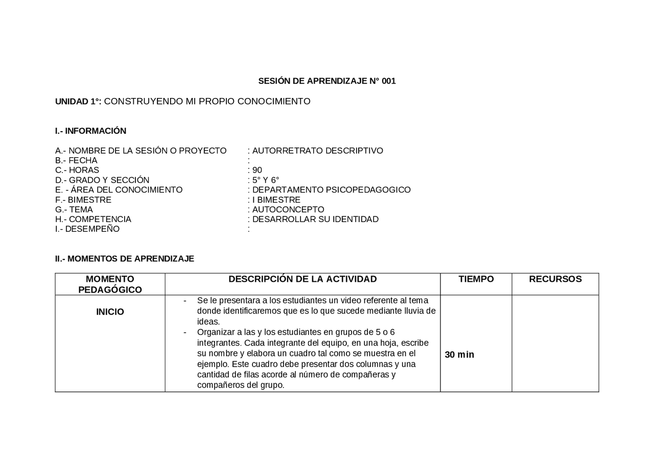 SESIONES PSICOLOGICAS TUTORIA | Monografías, Ensayos de Psicología Escolar | Docsity