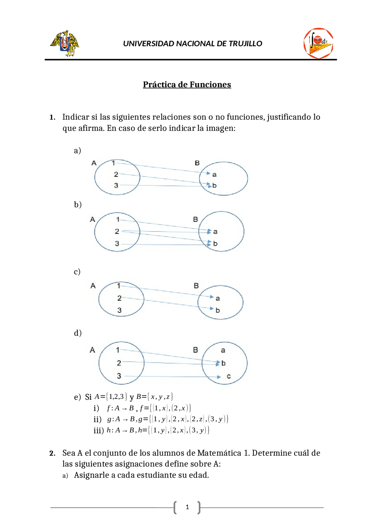 ejercicios funciones | Ejercicios de Matemáticas | Docsity
