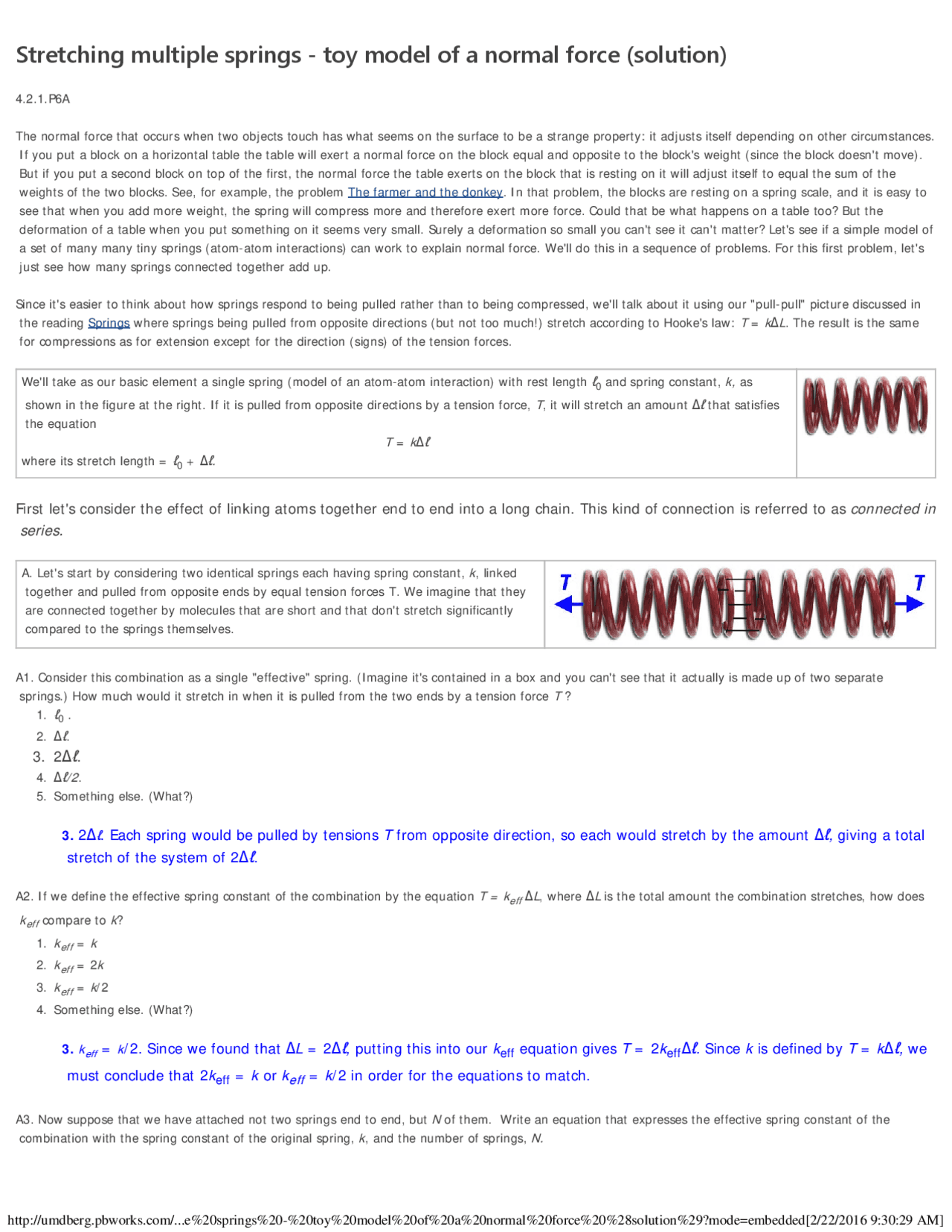 Stretching Multiple Springs - Toy Model of a Normal Force - Prof ...