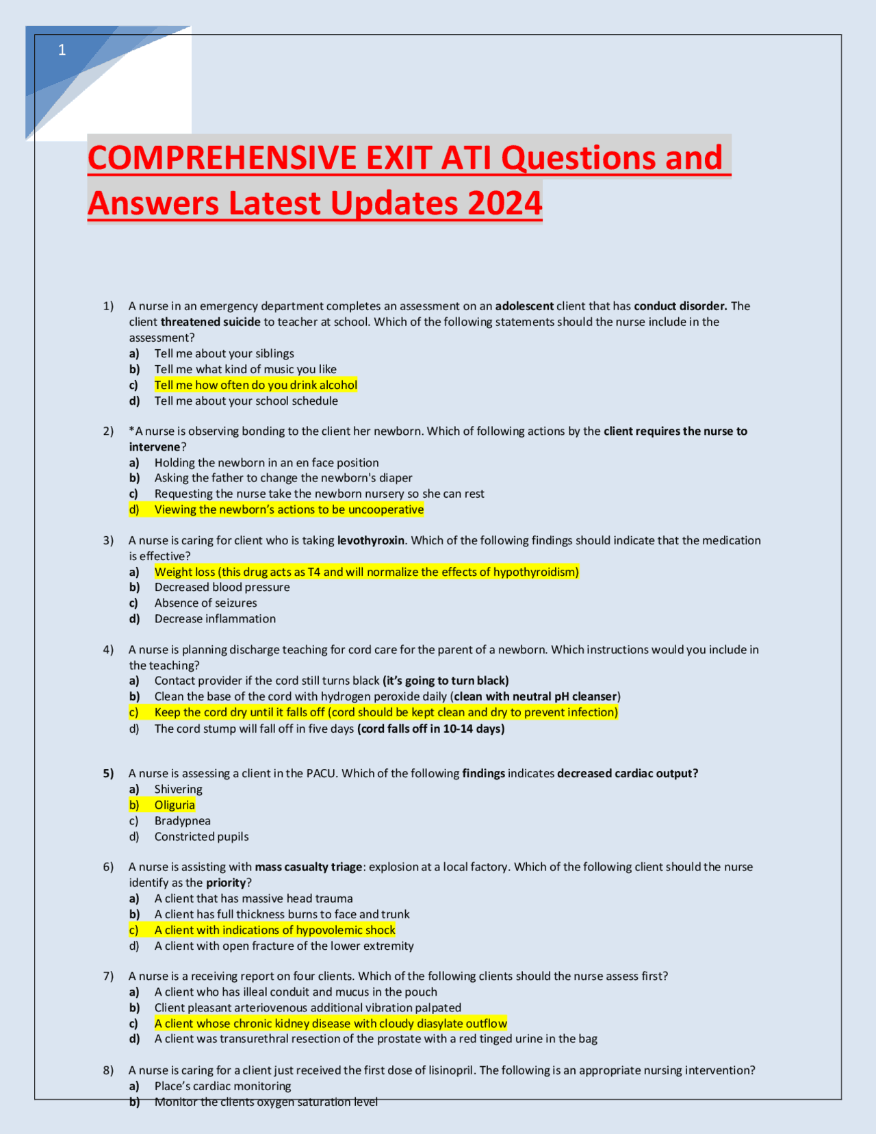 COMPREHENSIVE EXIT ATI Questions and Answers Latest Updates 2024.pdf ...