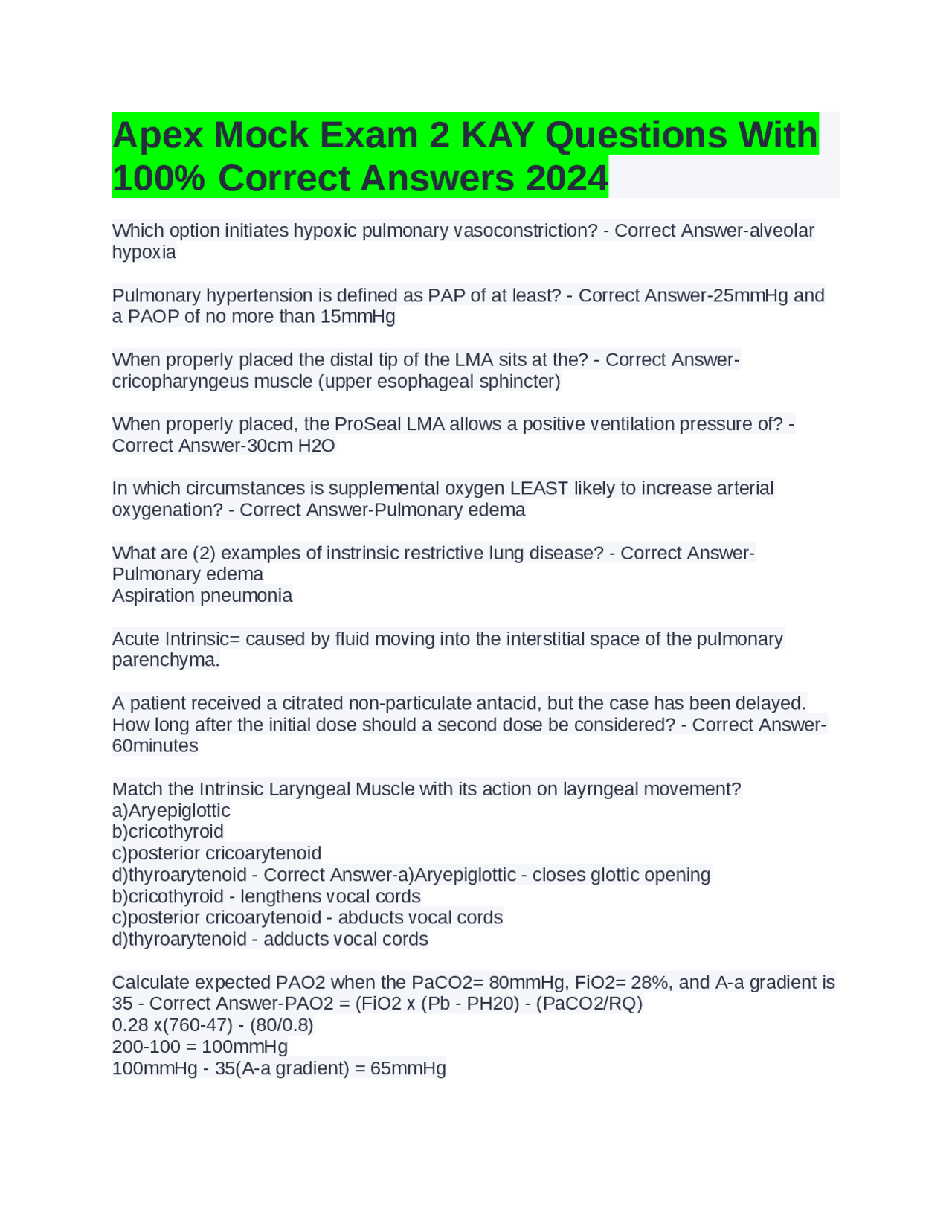 Apex Mock Exam 2 KAY Questions With 100% Correct Answers 2024 | Exams ...