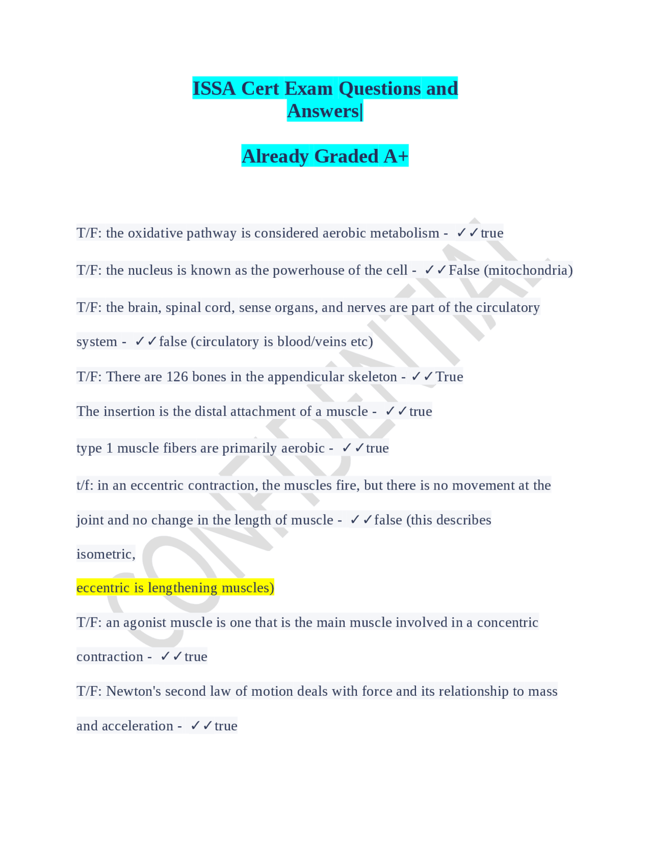 ISSA Certification Exam Questions and Answers in Kinesiology | Exams ...