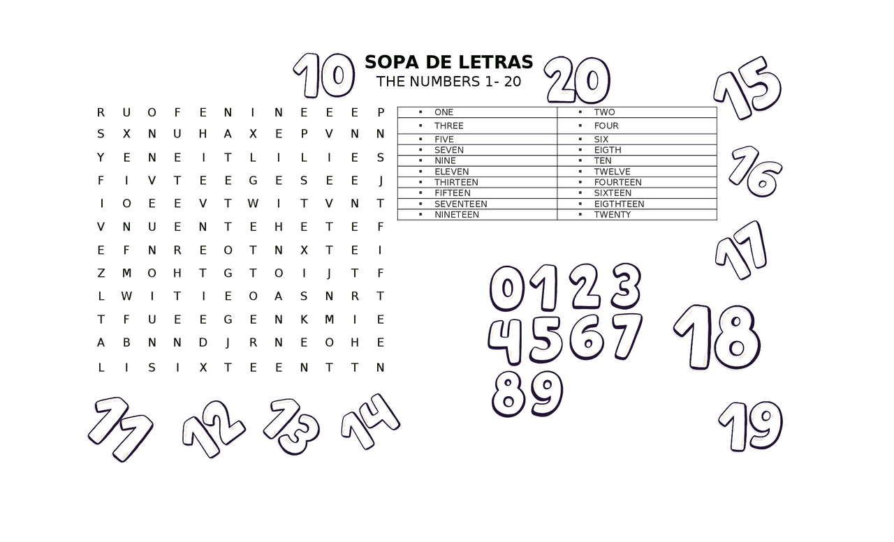 Sopas De Letras Ingles Para Aprender Numeros Sopa De Letras De Verano