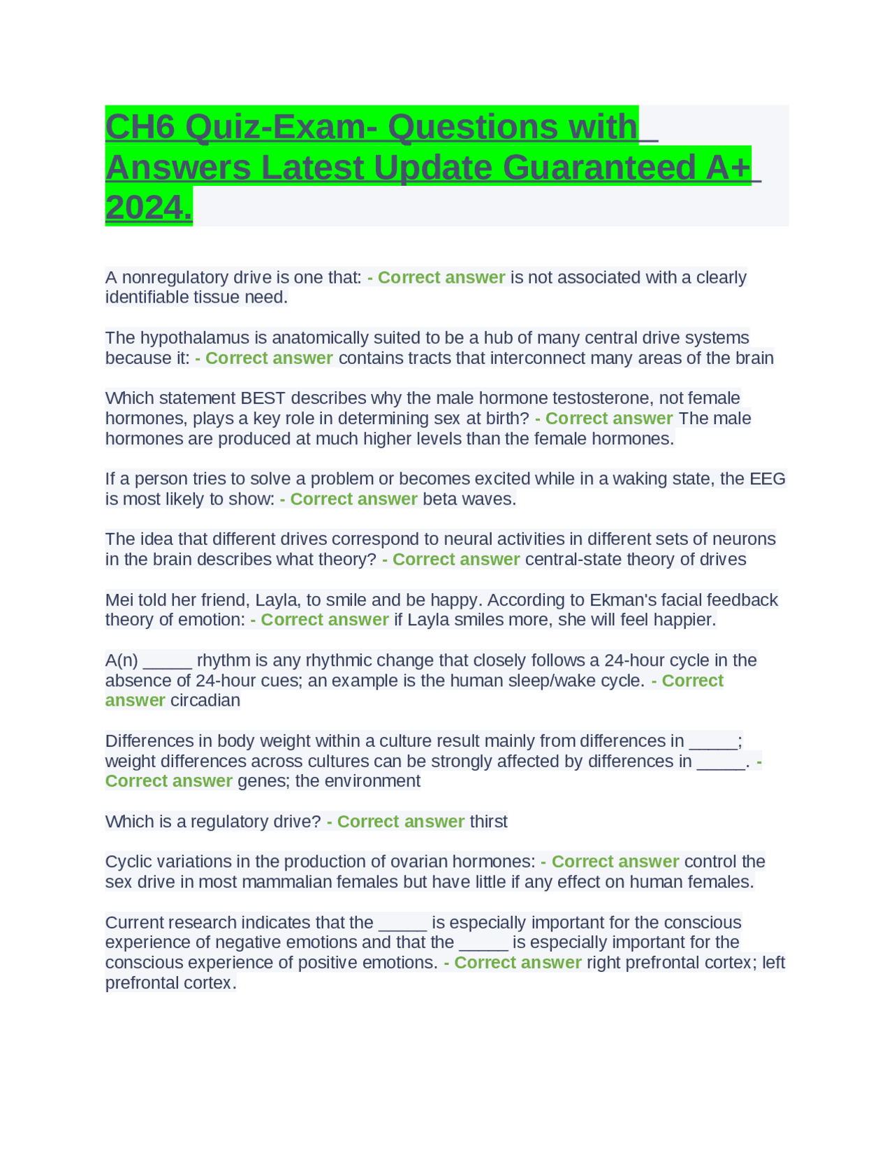 CH6 Quiz-Exam- Questions with Answers Latest Update Guaranteed A+ 2024 ...