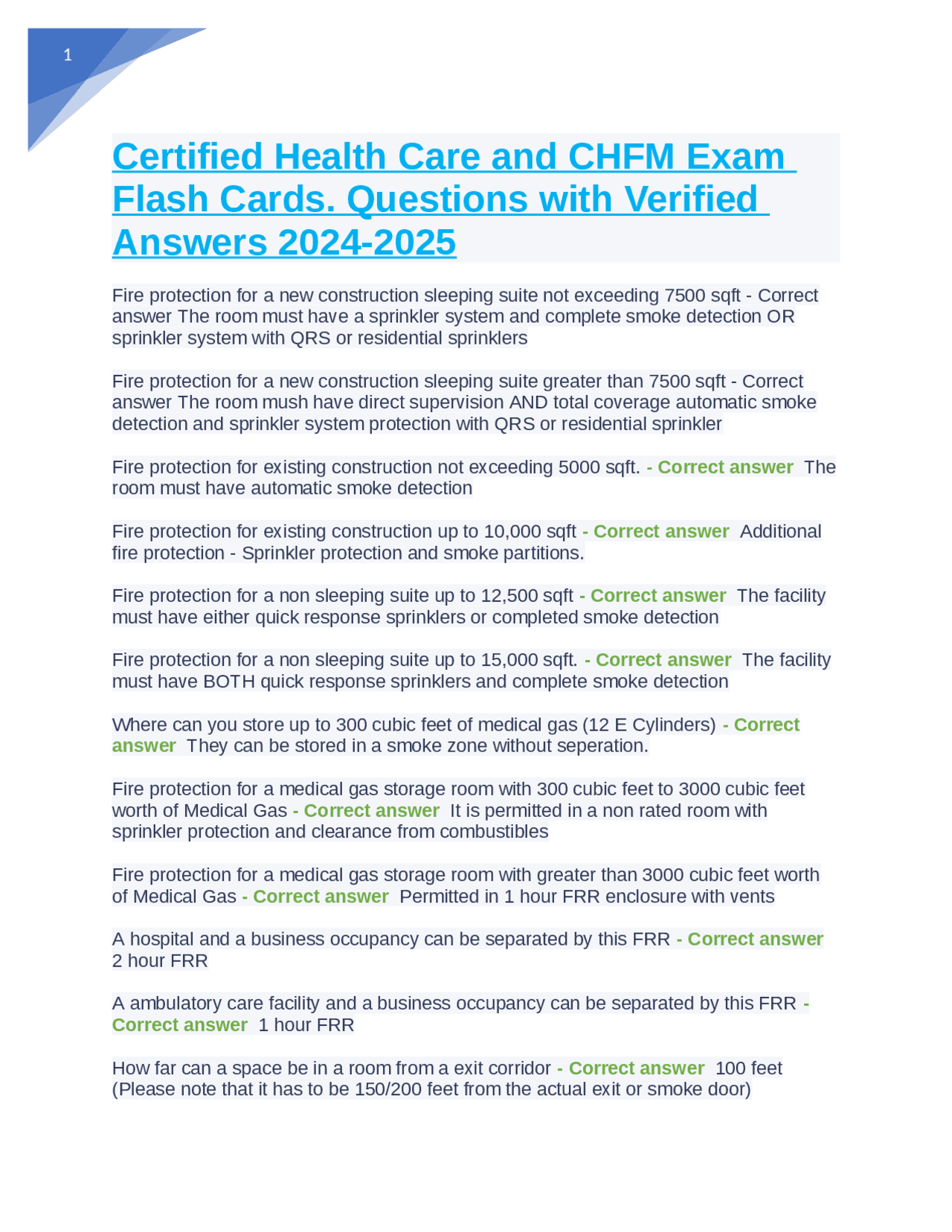 Certified Health Care and CHFM Exam Flash Cards. Questions with ...
