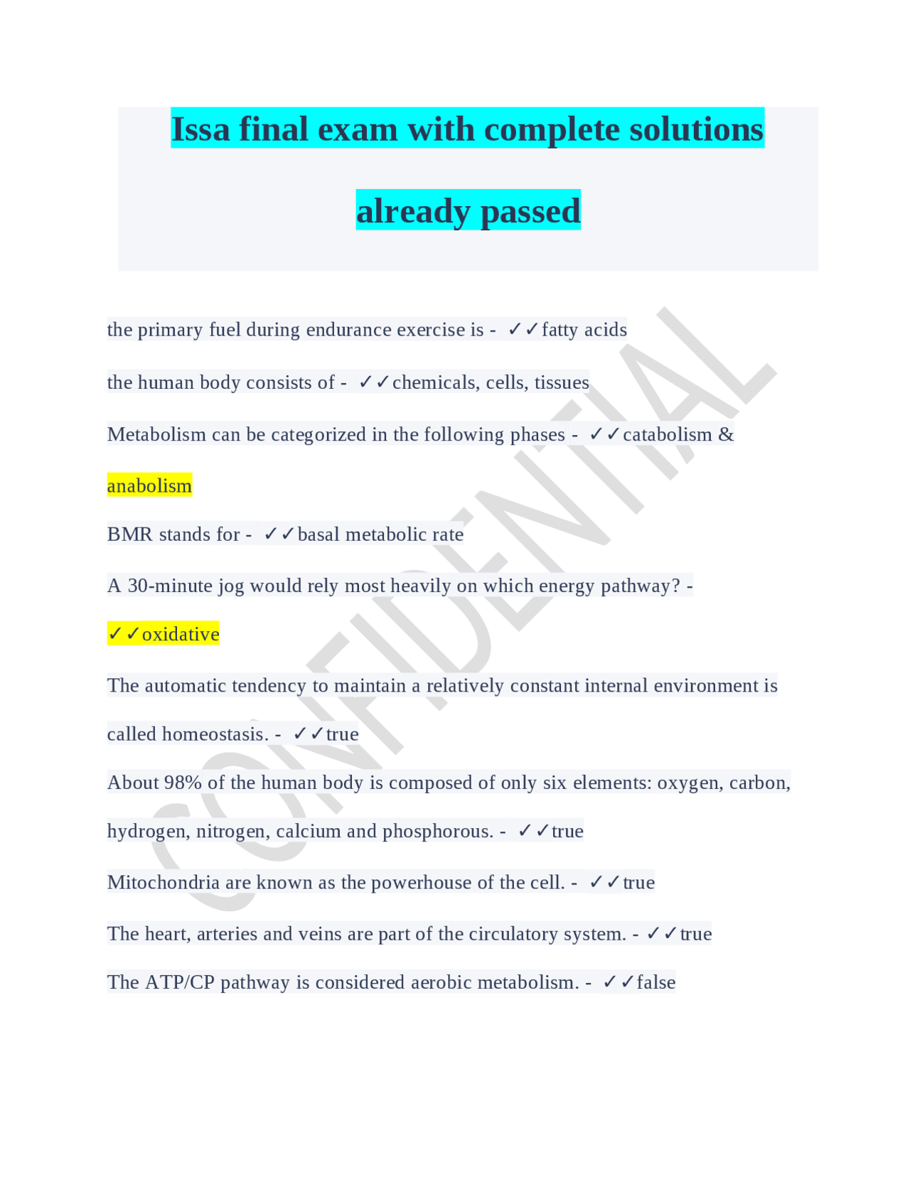 Issa final exam with complete solutions already passed | Exams Nursing ...