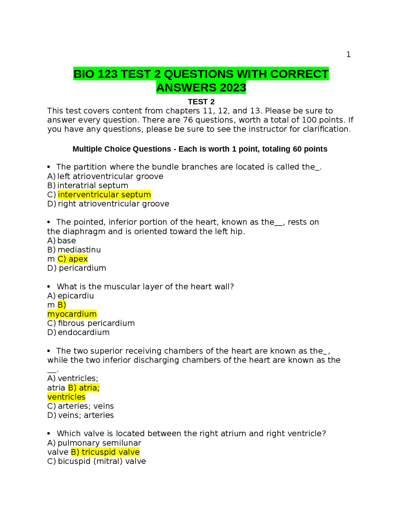 Heart and Circulatory System Multiple Choice Questions | Exams Nursing ...
