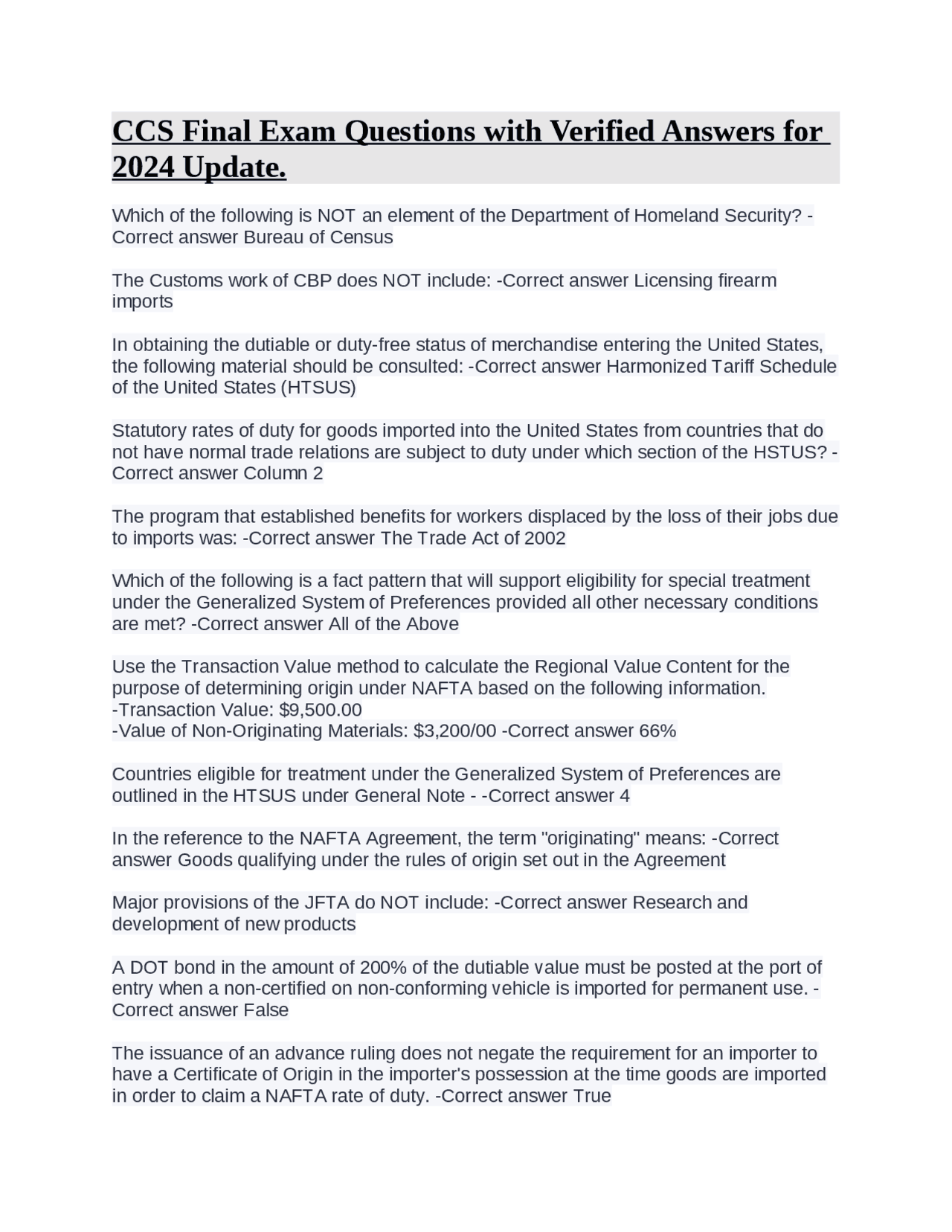 Customs and Border Protection Exam Questions and Answers | Exams ...