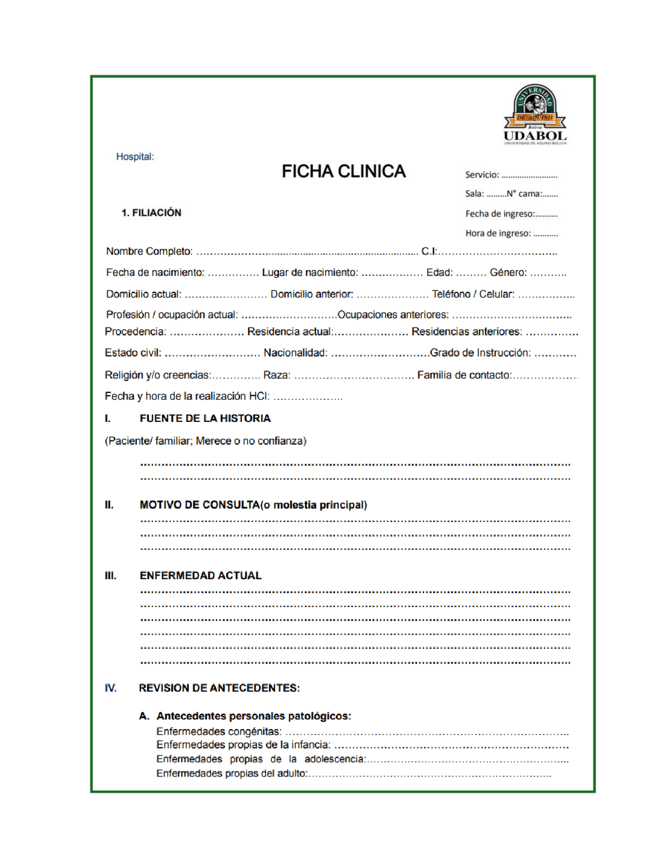 MODELO DE FICHA CLÍNICA | Apuntes de Medicina | Docsity