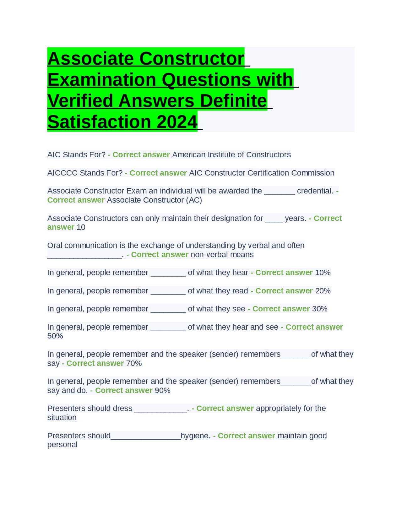 Associate Constructor Examination Questions With Verified Answers Definite Satisfaction 20 3382