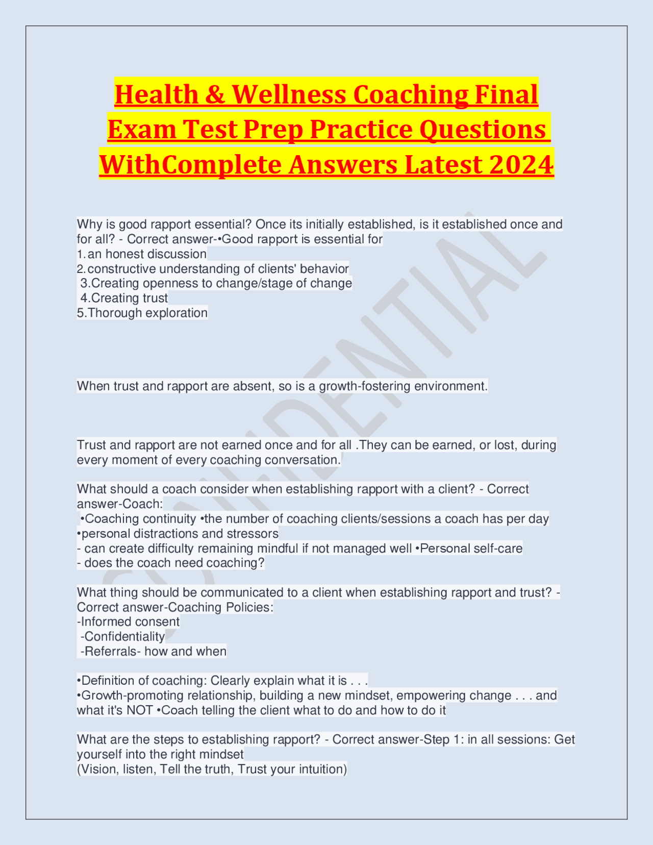 Health & Wellness Coaching Final Exam Test Prep Practice Questions ...