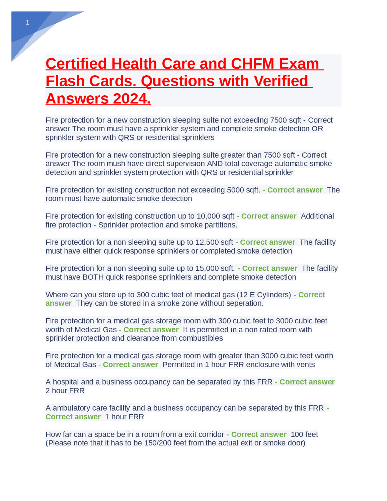 Certified Health Care and CHFM Exam Flash Cards. Questions with ...