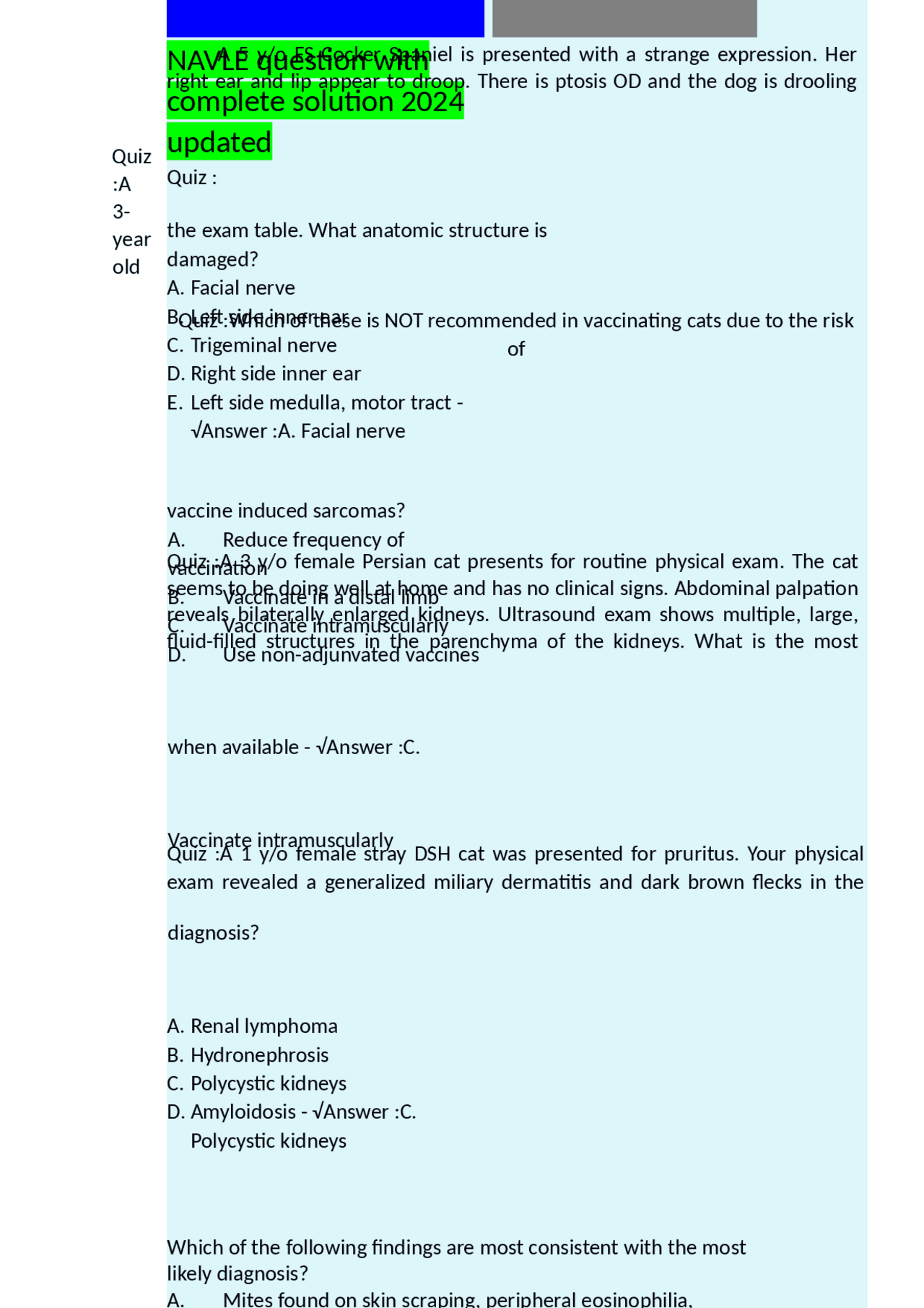 NAVLE question with complete solution 2024 Latest Update | Exams ...