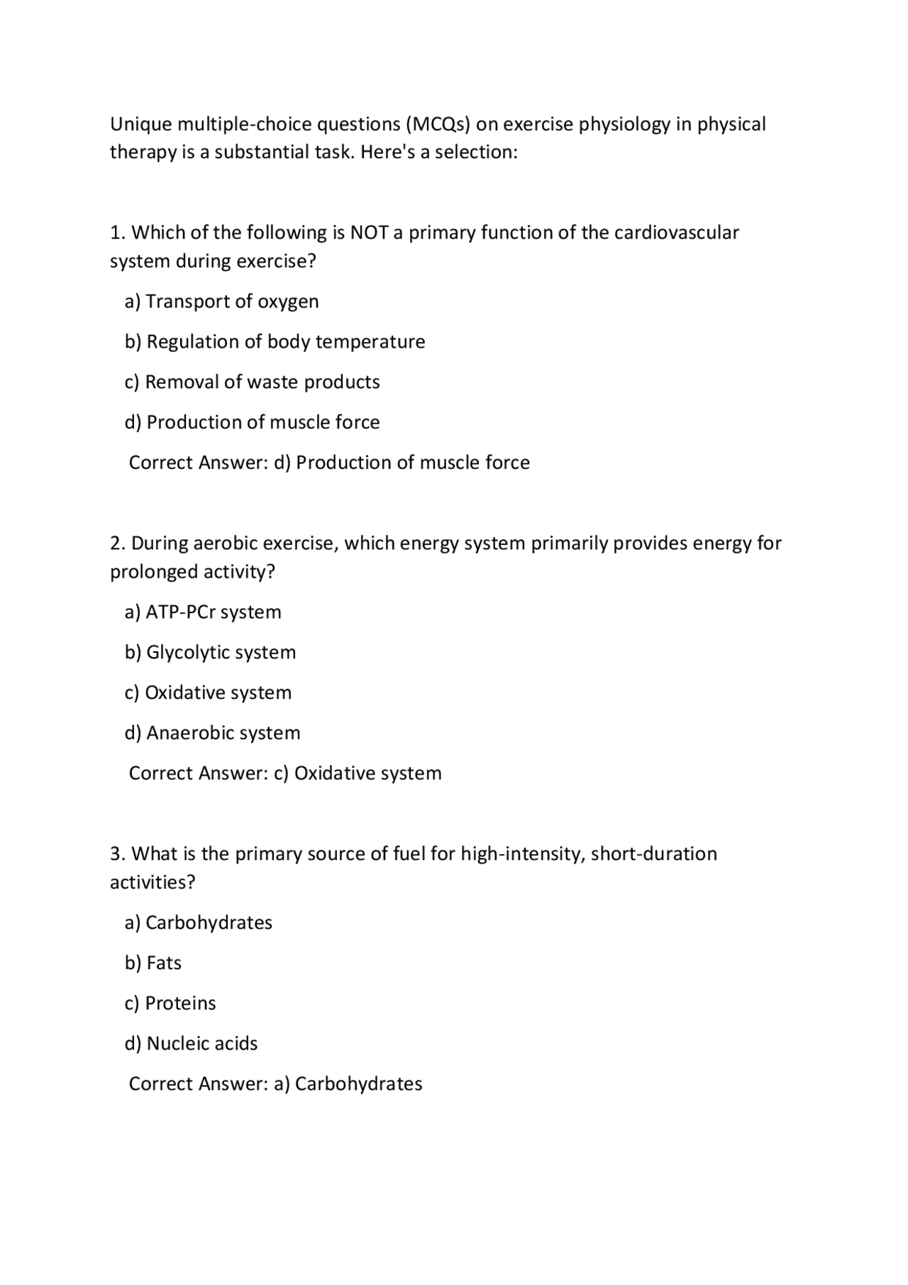 Exercise Physiology MCQs: Cardiovascular System, Energy Systems ...