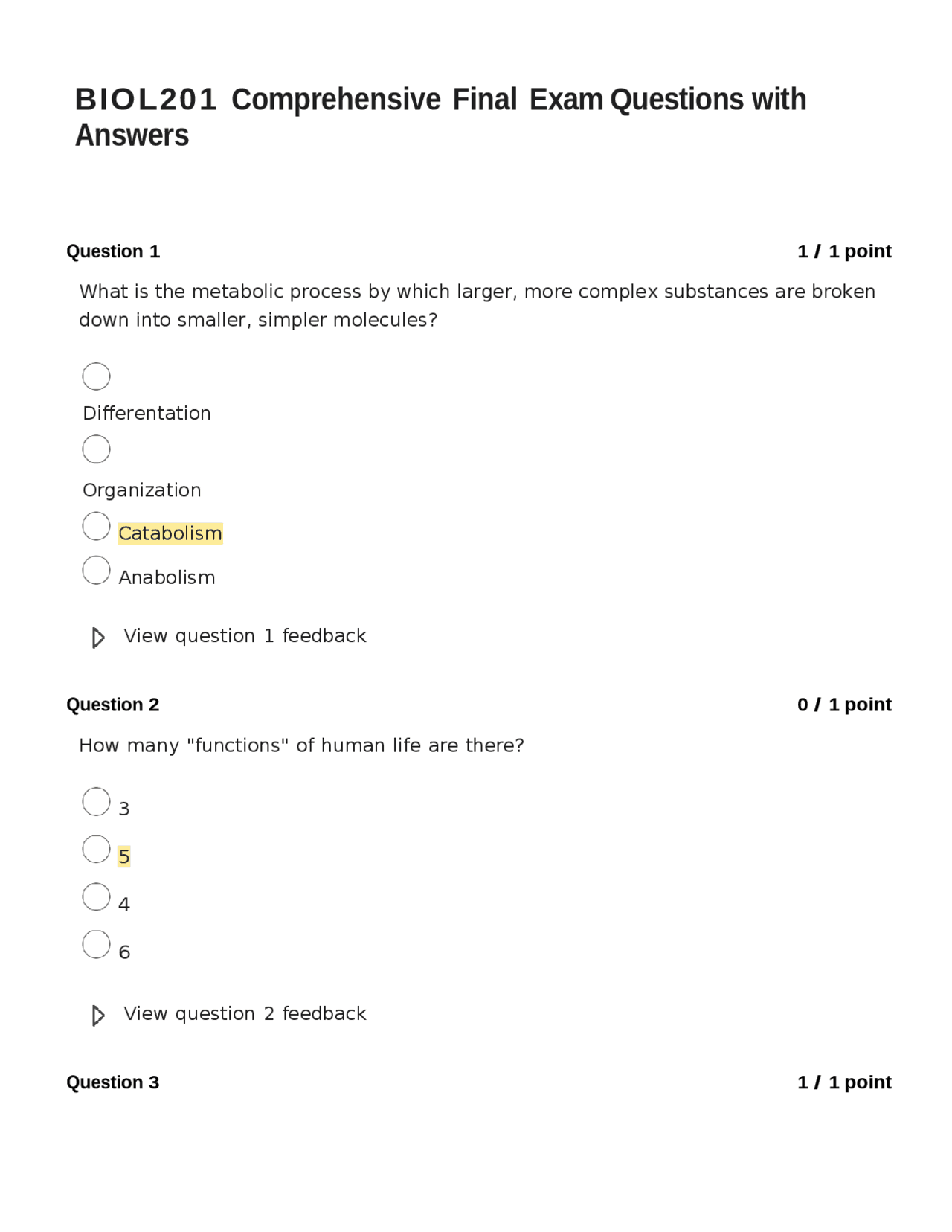 BIOL201 Comprehensive Final Exam Questions with Answers | Exams Biology ...