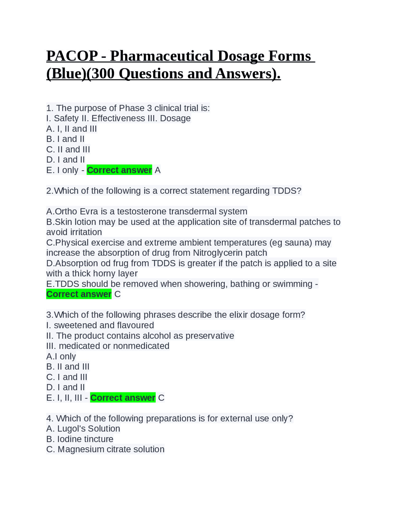 PACOP - Pharmaceutical Dosage Forms (Blue)(300 Questions and Answers ...