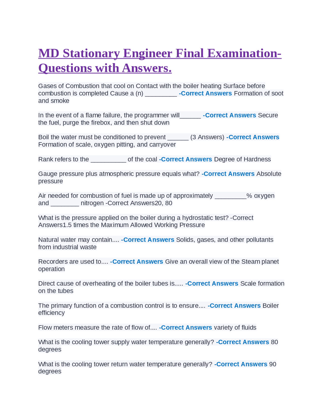 MD Stationary Engineer Final Examination-Questions with Answers ...