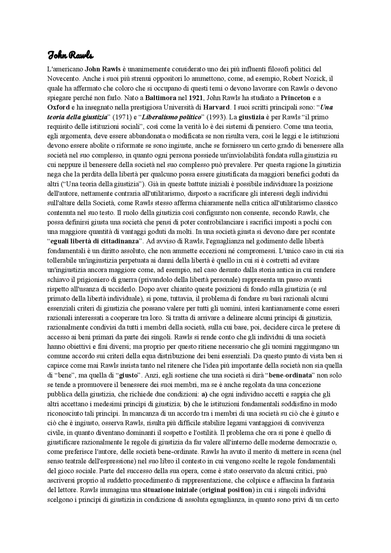 La Teoria della Giustizia di John Rawls: Principi di Giustizia come ...