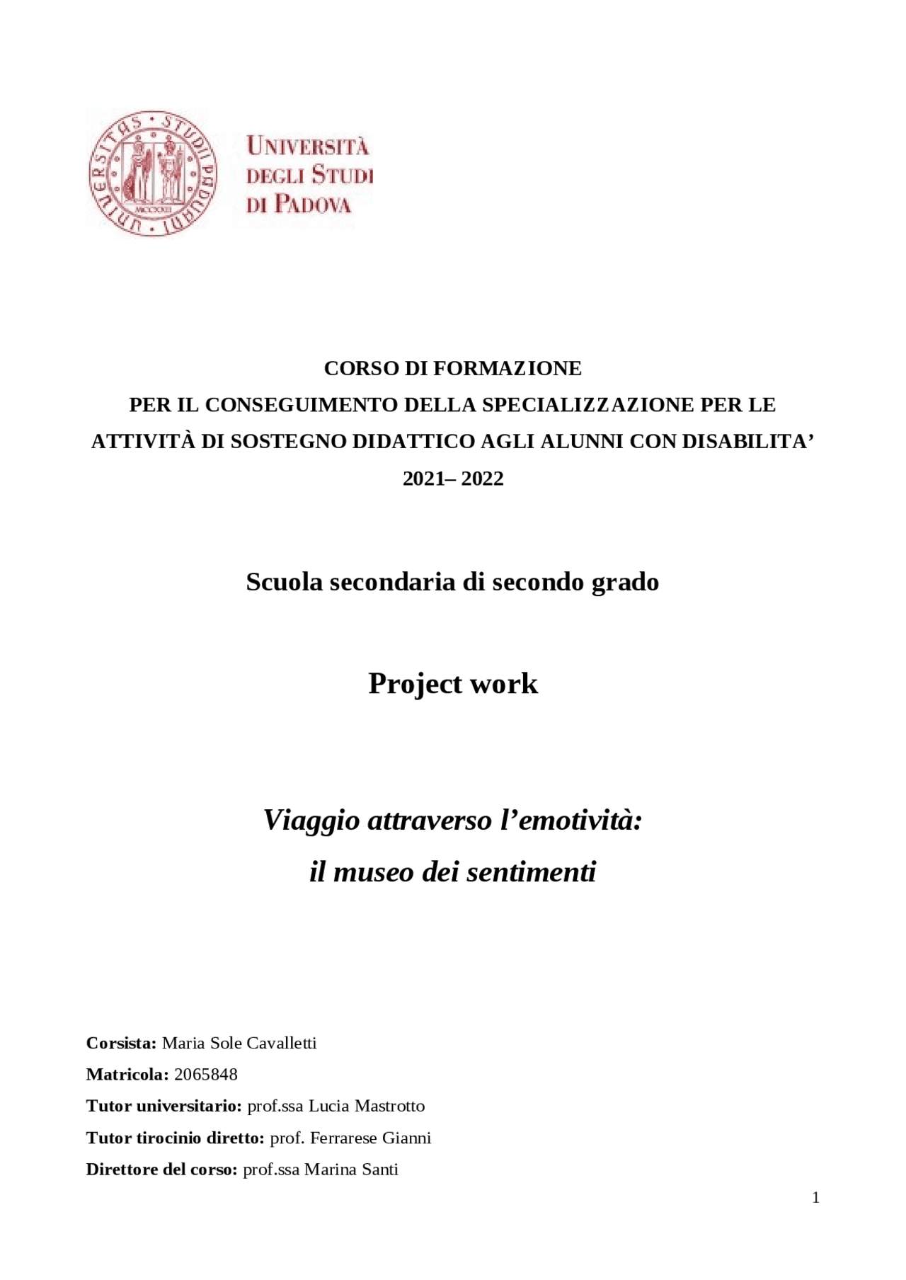 project work specializzazione su sostegno TFA 2023 secondaria secondo ...