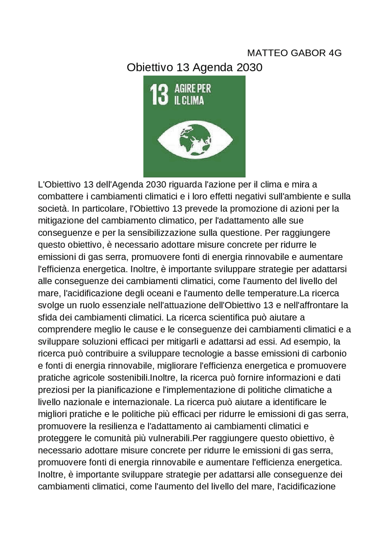 OBIETTIVO 13 AGENDA 2030 | Guide, Progetti e Ricerche di Diritto | Docsity