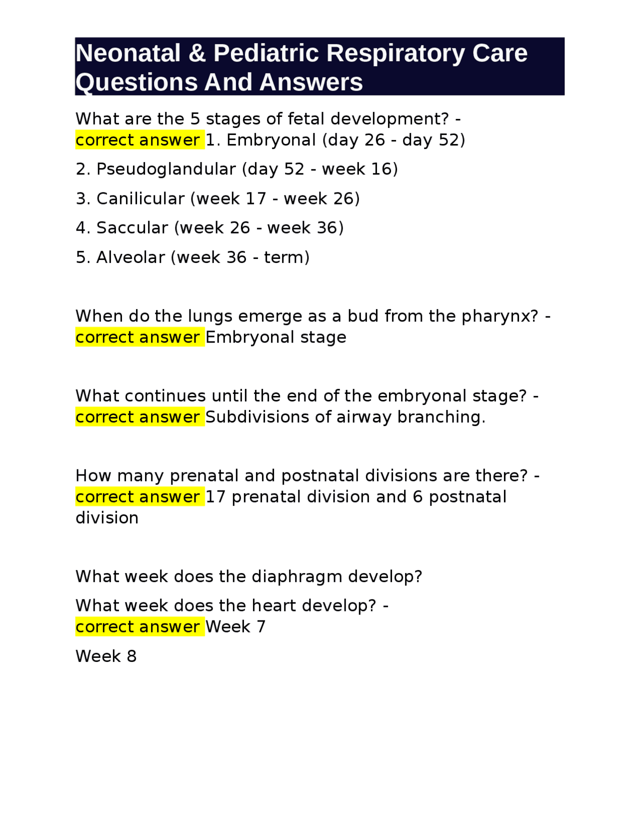Neonatal & Pediatric Respiratory Care Questions And Answers | Exams ...