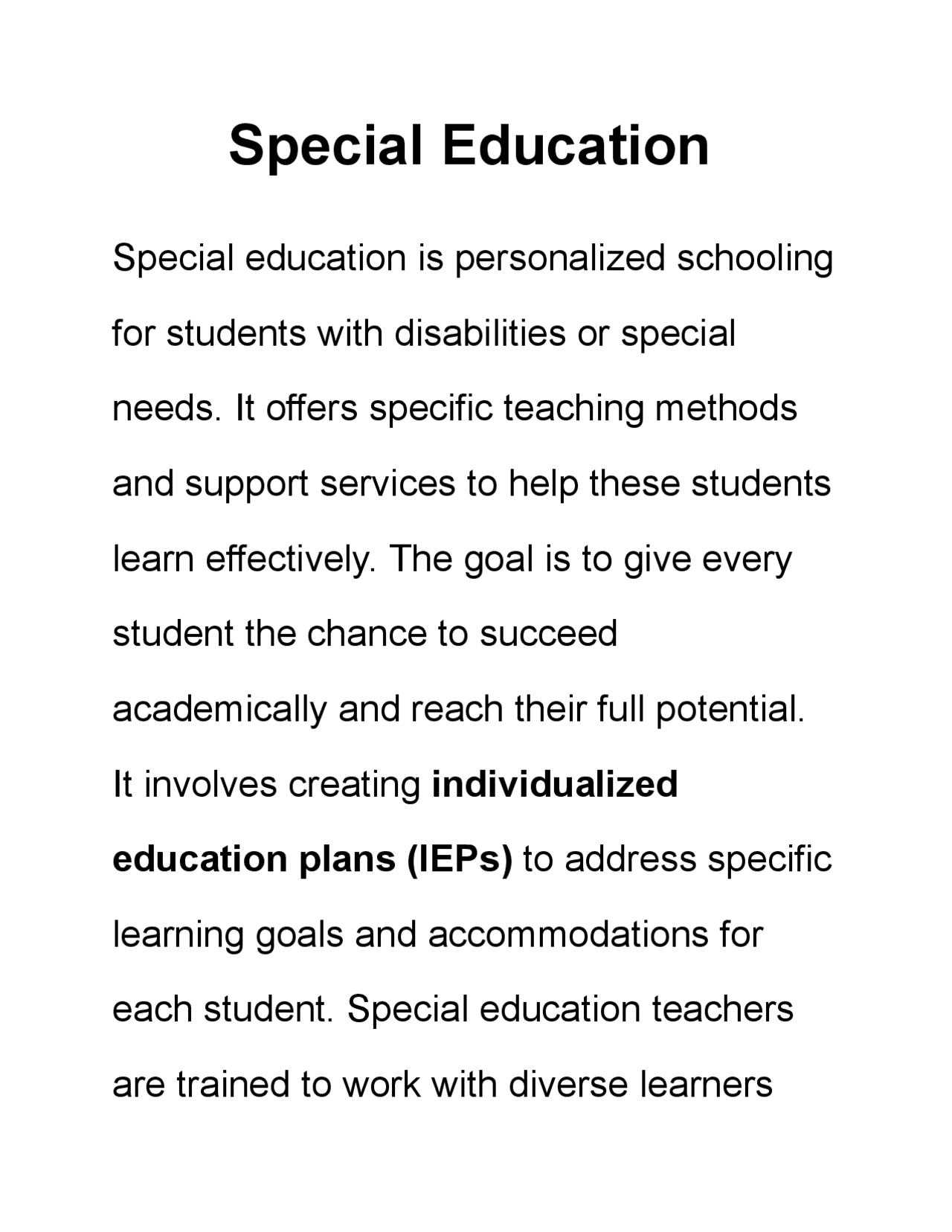 ""Special Education"" | Study Guides, Projects, Research English | Docsity