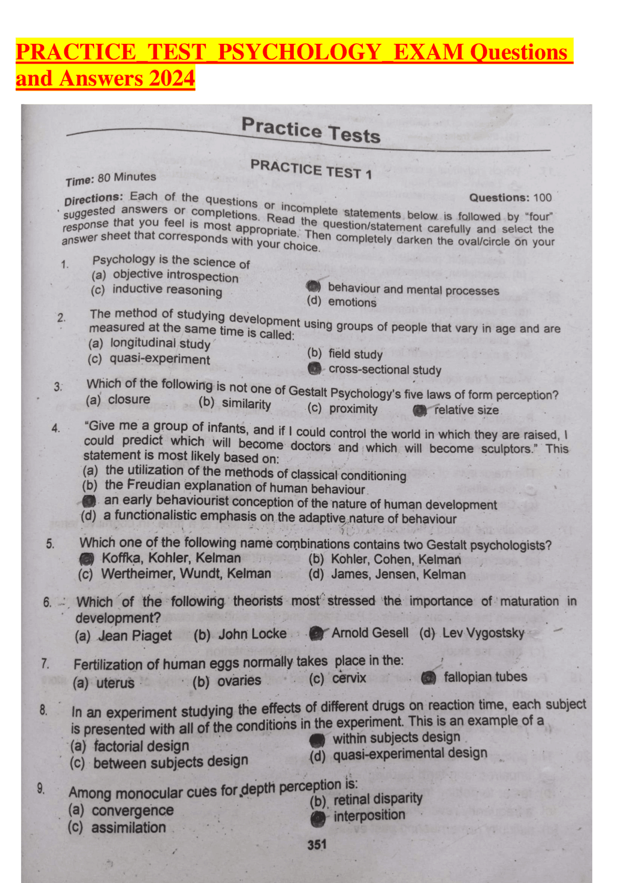PRACTICE_TEST_PSYCHOLOGY_EXAM Questions and Answers 2024.pdf | Exams ...